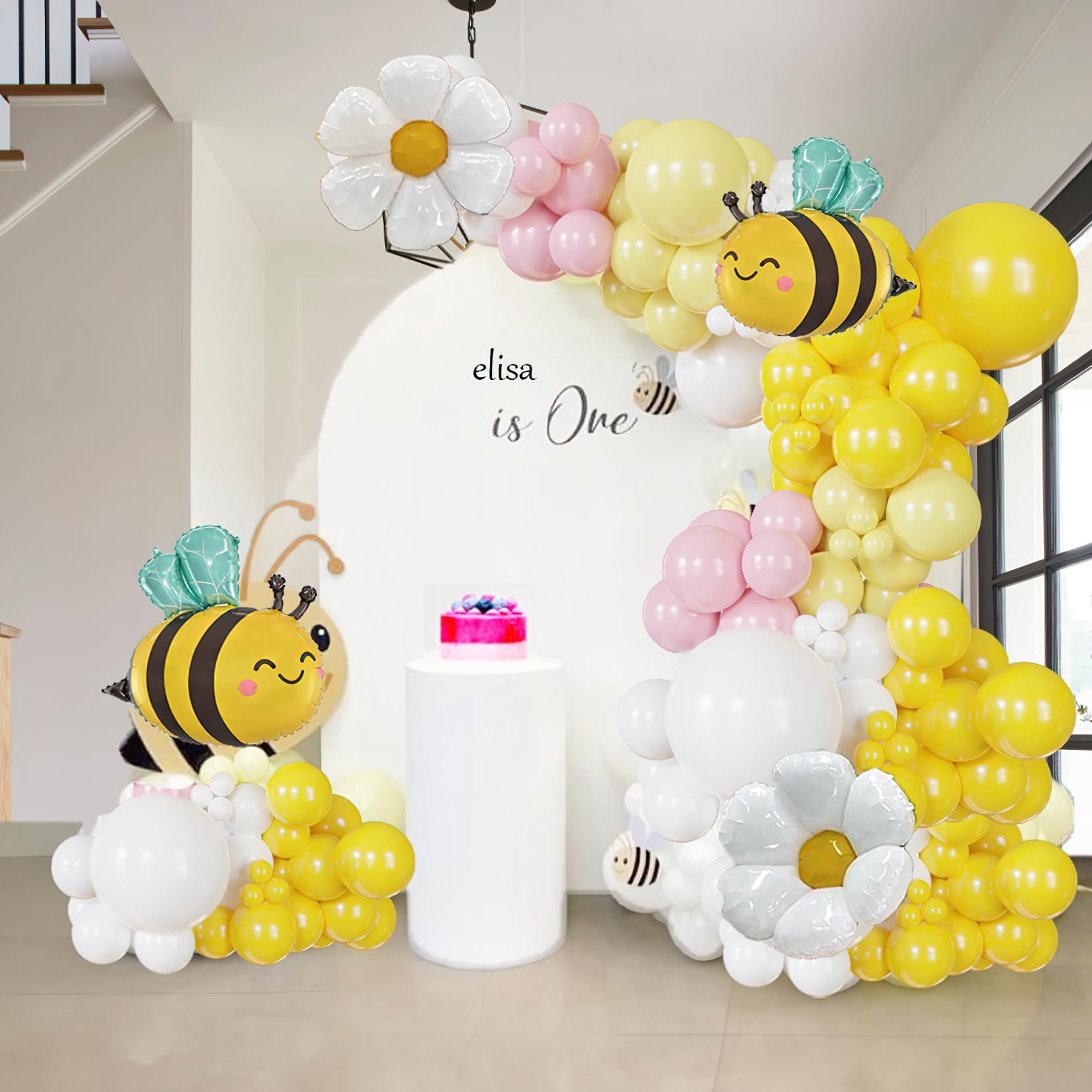 Bee Balloons Garland Arch IFF17 Kit 134 pcs yellow pestal pink balloon ...
