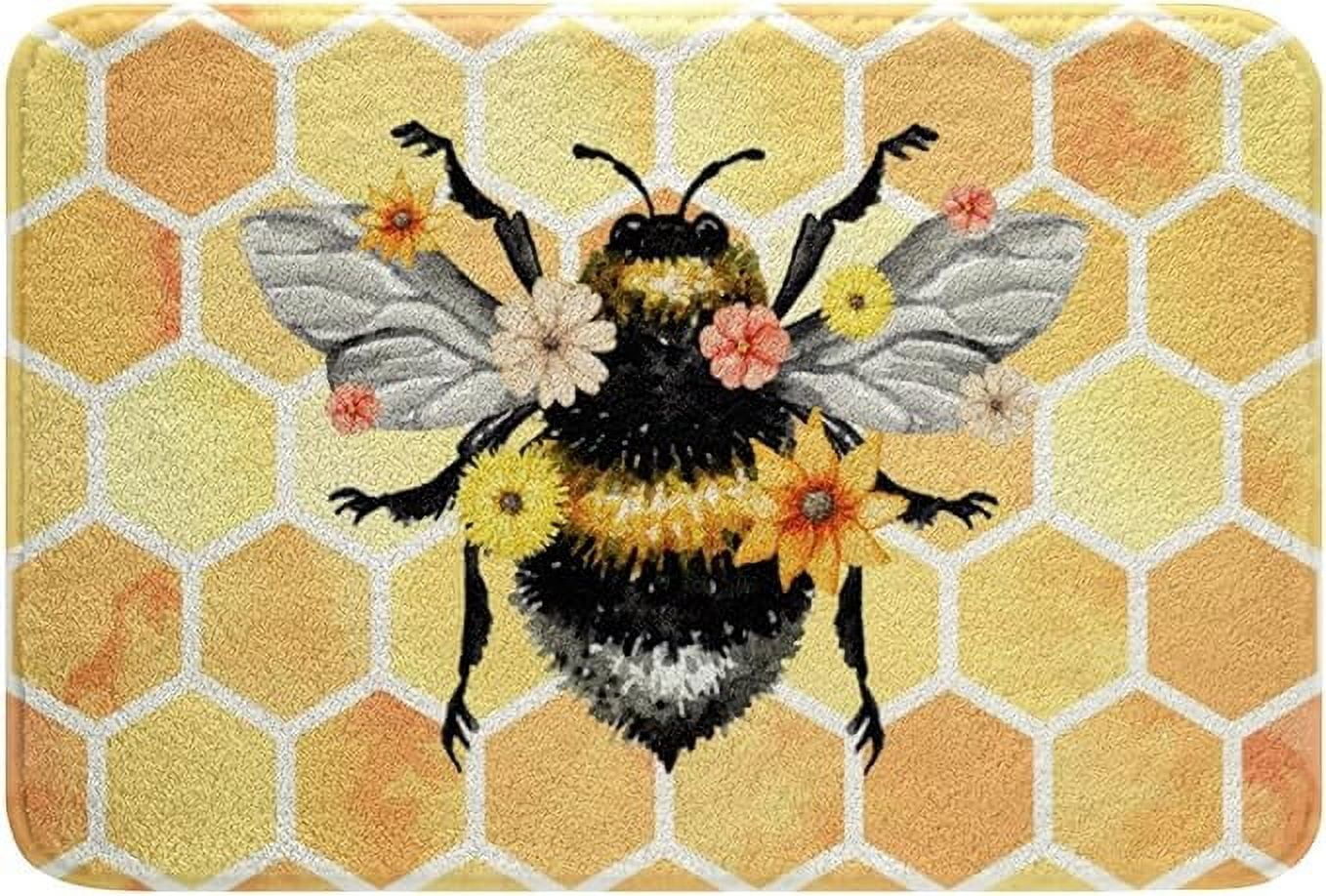 Bee Bath Mat,Cute Bee with Flower Carpet for Boys Girls,Geometric ...