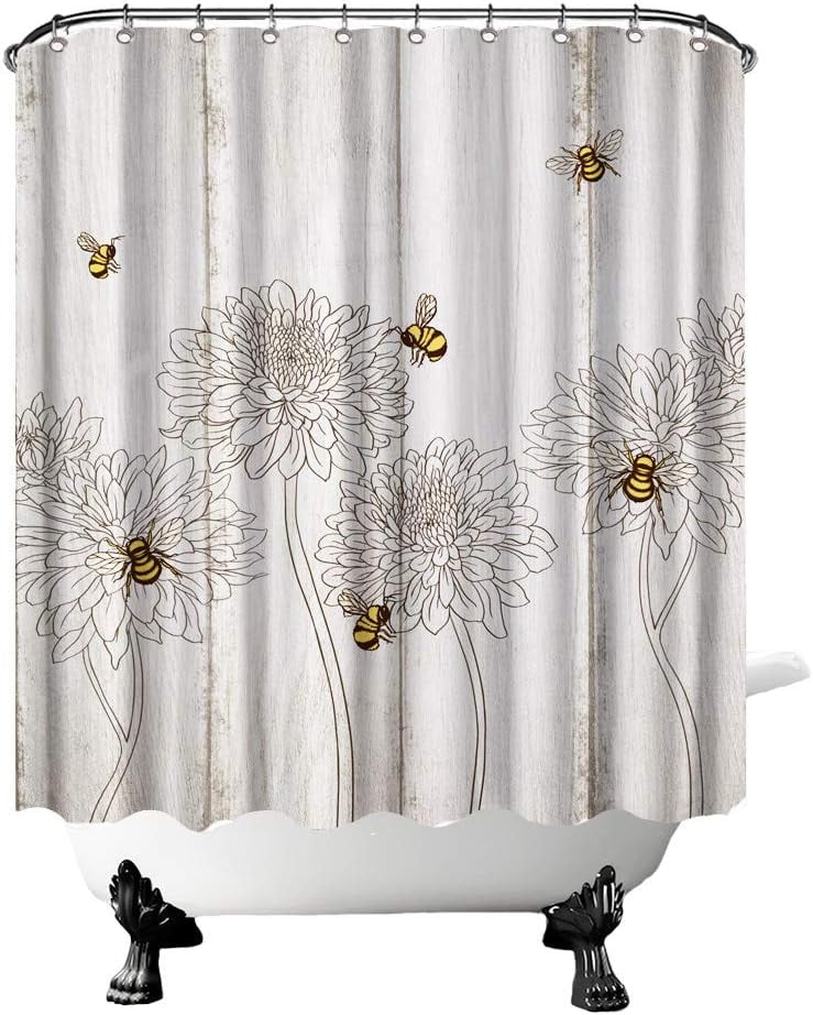 Bee Bathroom Shower Curtain Bumble Bee Floral Bathroom Decor ideal for ...