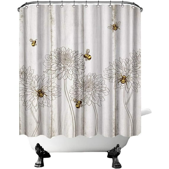 Bee Bathroom Shower Curtain Bumble Bee Floral Bathroom Decor ideal for Farmhouse Honey Bee Bath ...