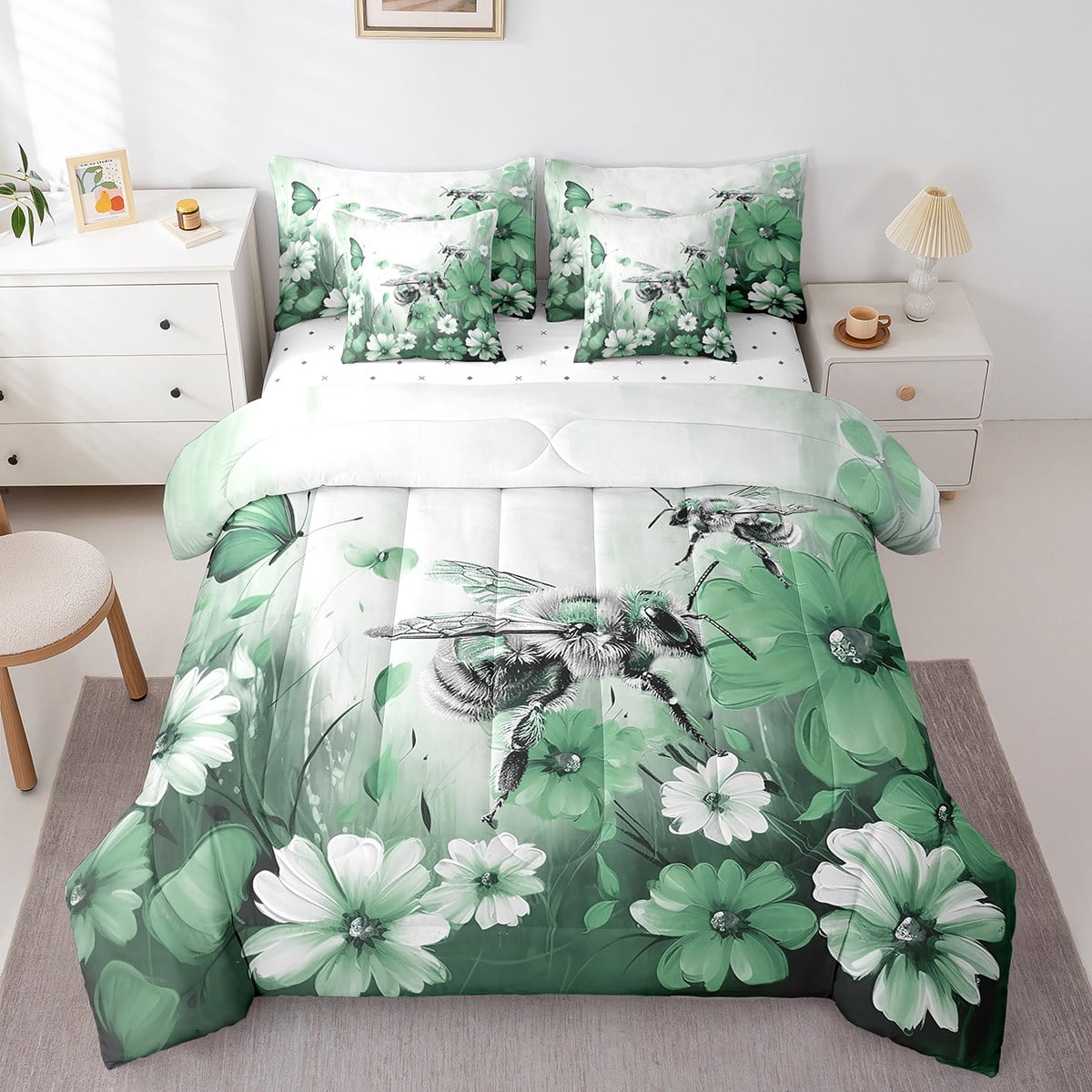 Bee Bed in a Bag King Size Comforter Set 7 Pieces Daisy Flowers Bedding ...