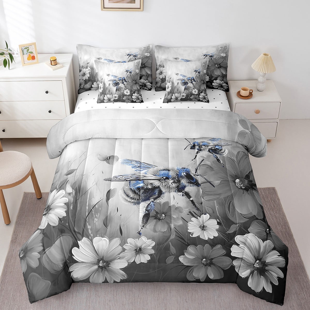Bee Bed in a Bag Twin 7 Piece Comforter Set Daisy Flowers Bedding Sets ...