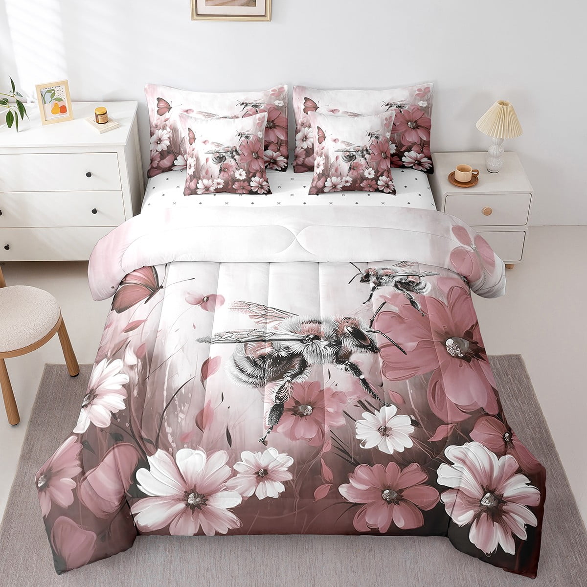 Bee Bed in a Bag Twin 7 Piece Comforter Set Daisy Flowers Bedding Sets ...