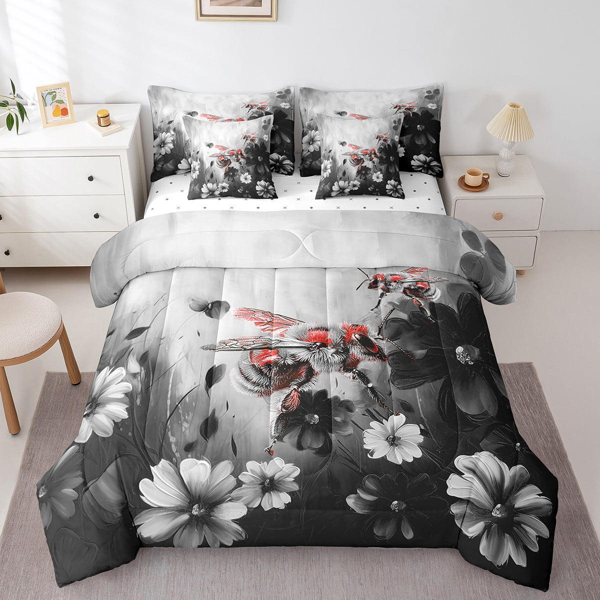 Bee Bed in a Bag Twin 7 Piece Comforter Set Daisy Flowers Bedding Sets ...