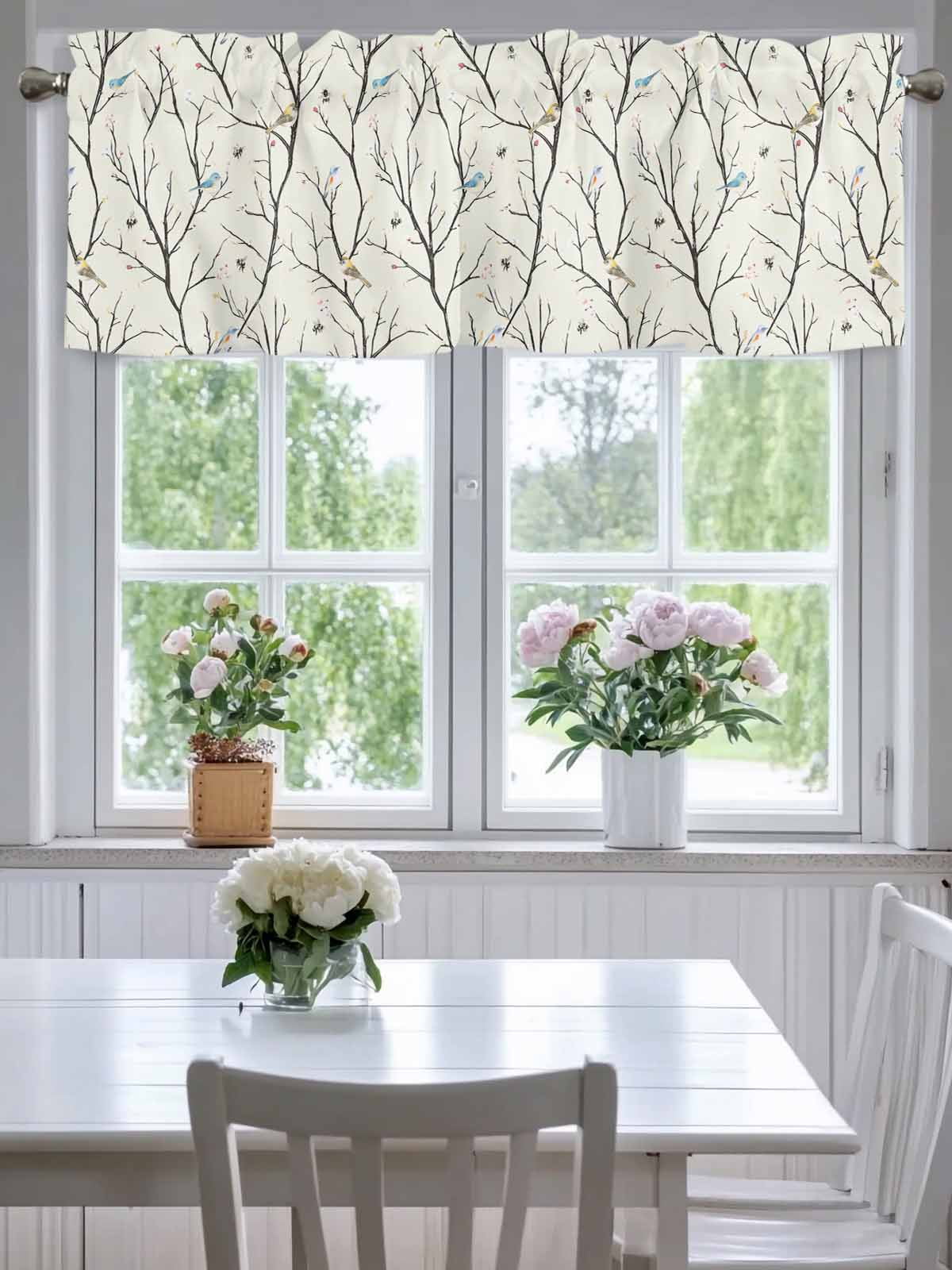 Bee Bird Spring Flowers Branch Valances for Windows,Kitchen Valance Rod ...