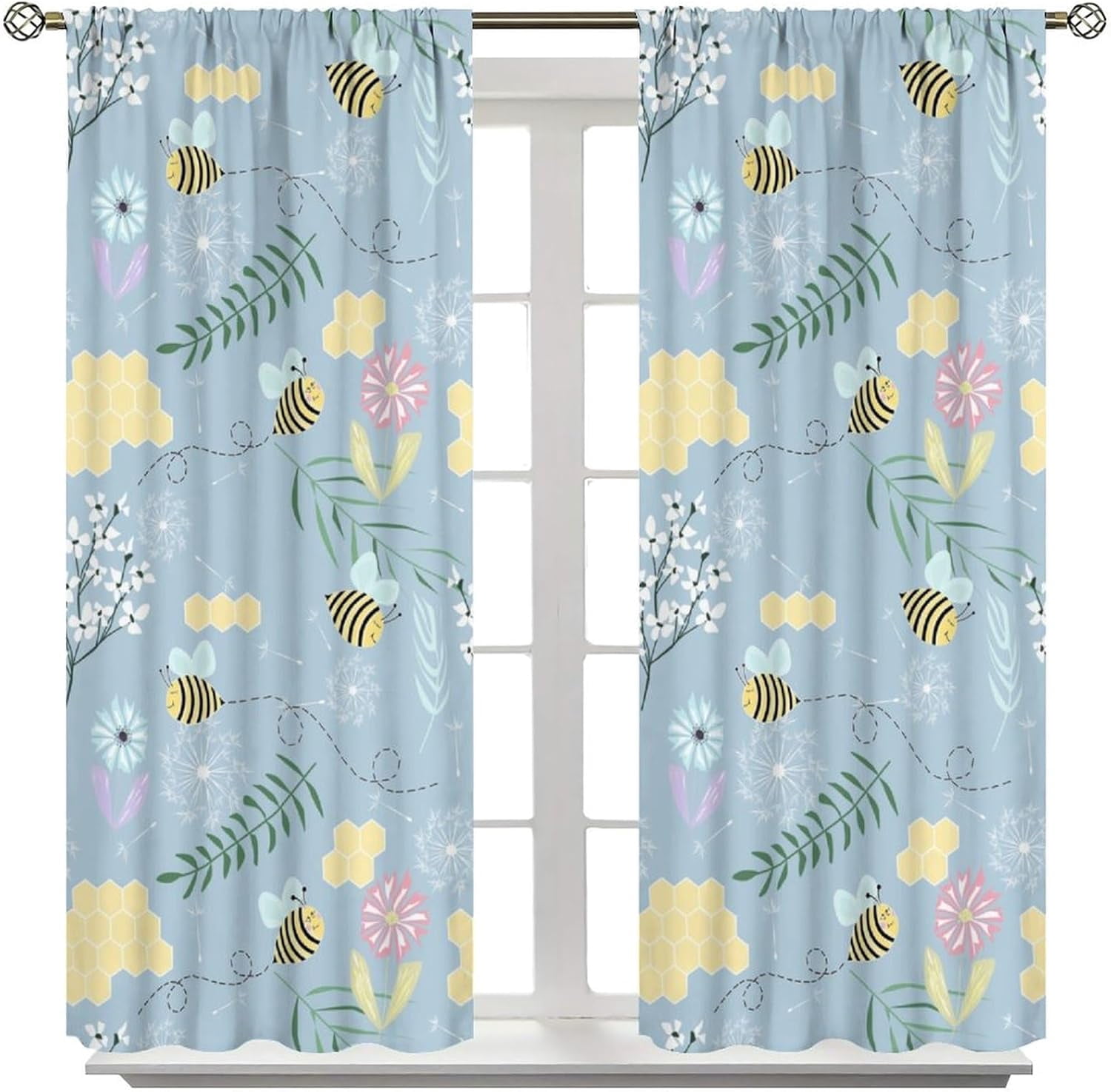 Bee Blackout Curtains Cartoon Flying Bees Daisy Honey Chamomile Flowers ...