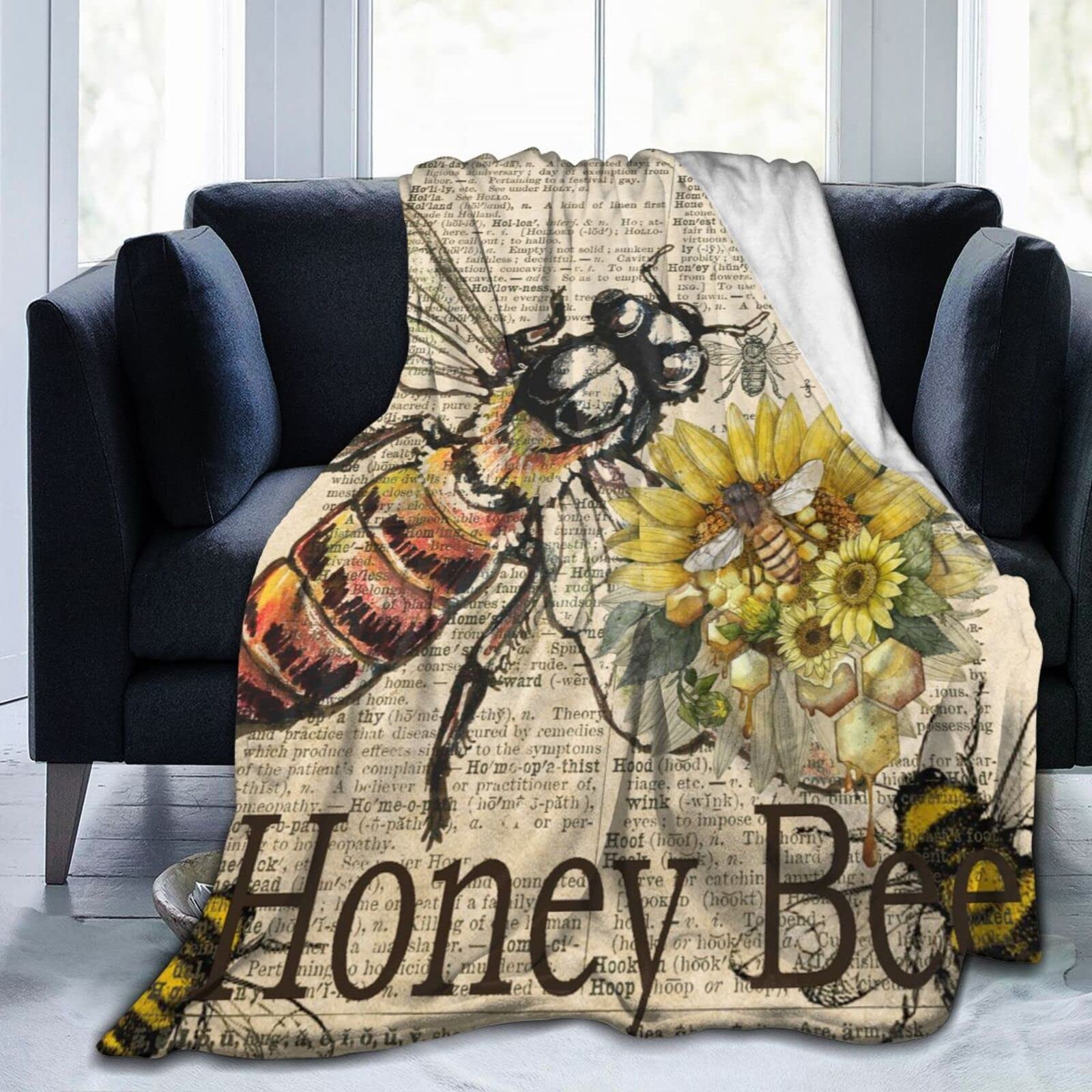 Bee Blanket Vintage Bees Sunflower Luxury Cozy Plush Soft Throw Blanket ...