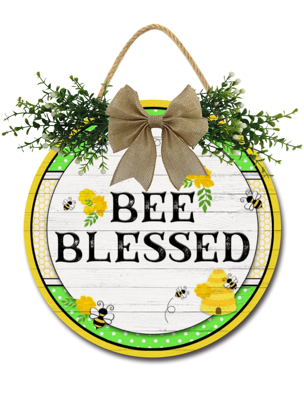 Bee Blessed Door Sign Home Decor Round Wood Wreaths Wall Hanging Sign ...
