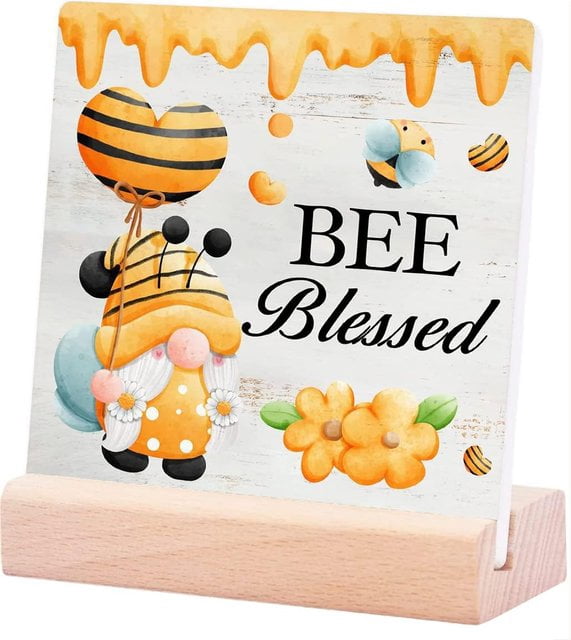 Bee Blessed Table Sign Home Decor Bee Gnome Spring Summer Table Plaque ...