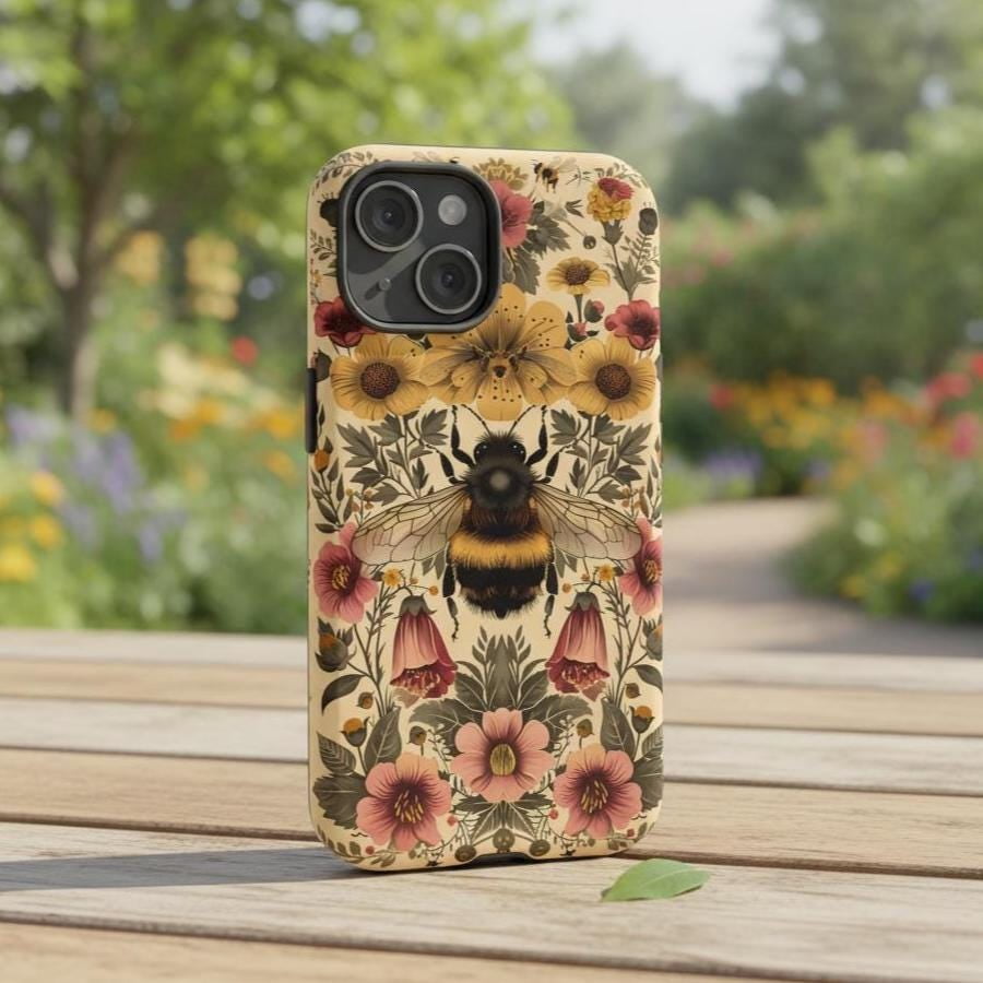 Bee Botanical Glow Phone Case Cottagecore Floral Art for iPhone 17 to ...