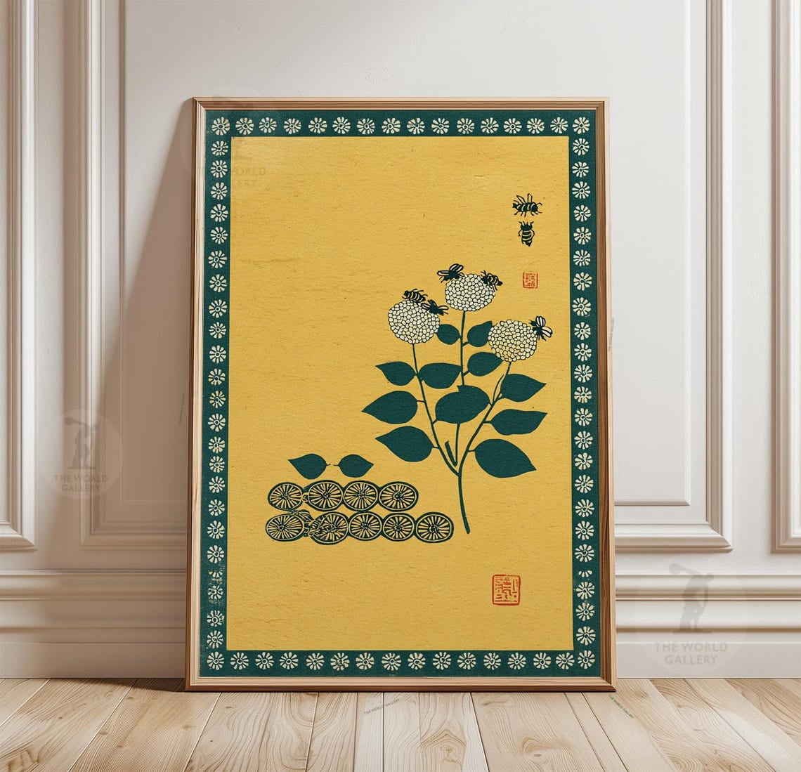 Bee Botanical Poster Minimal Floral Art Folk Style Nature Wall Decor ...