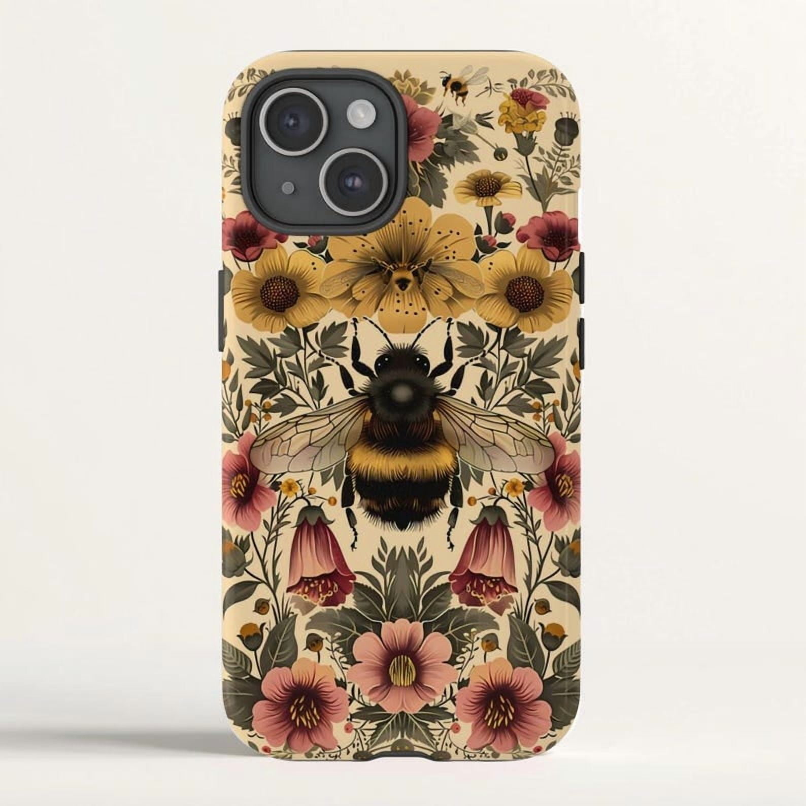 Bee Botanical Tapestry Vintage Floral Phone Case for iPhone 12 to 17 ...