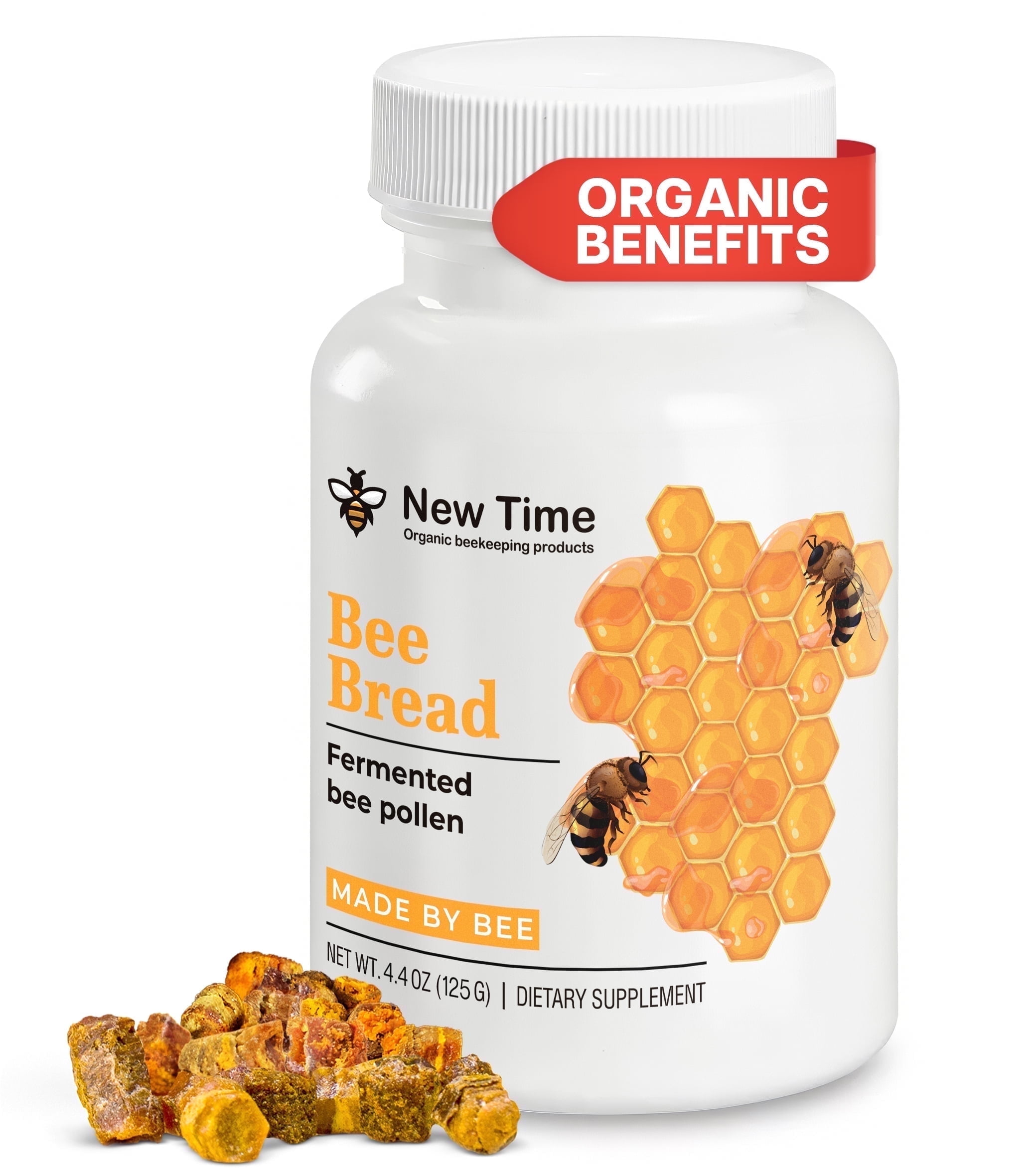 New Time Bee Bread, Organic Fermented Bee Pollen, 4.4 oz (125 g ...