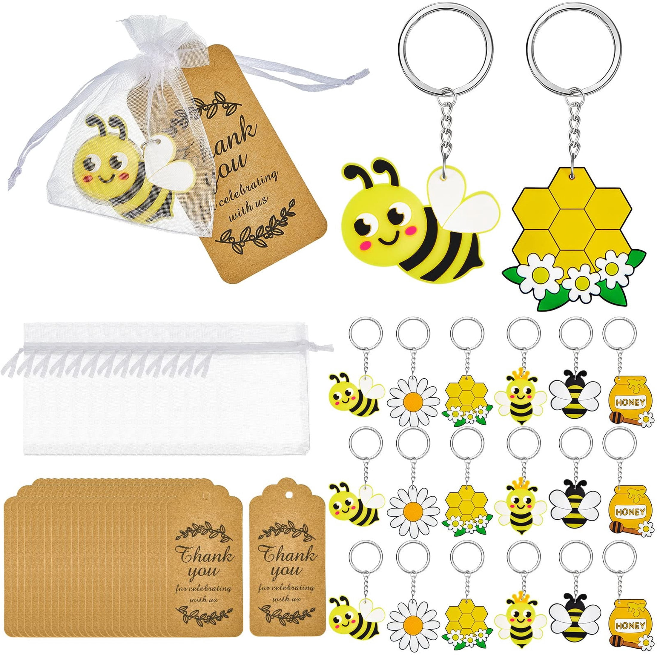 Bee Buzz Party Favors Kit - 24 Adorable Bee Keychains with Organza Bags ...