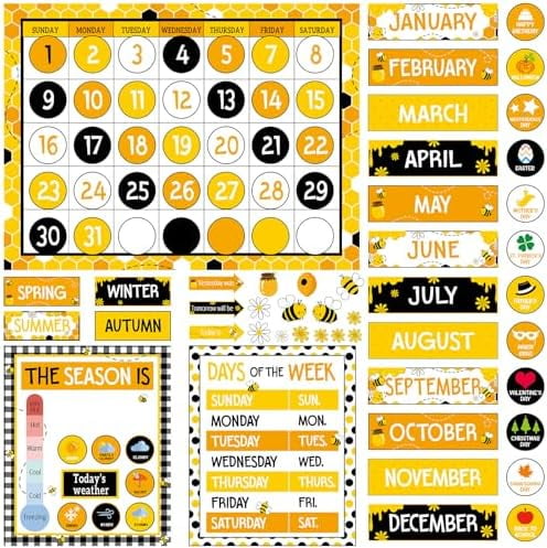 Bee Calendar Bulletin Board Set for Classroom Decoration Bee Theme ...
