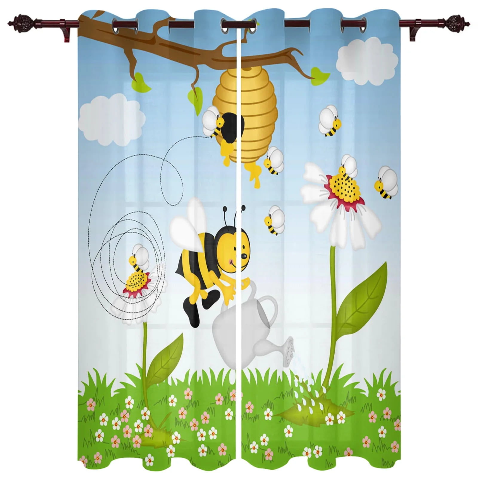 Bee Cartoon Window Curtains Home Decor Bedroom Window Treatments ...