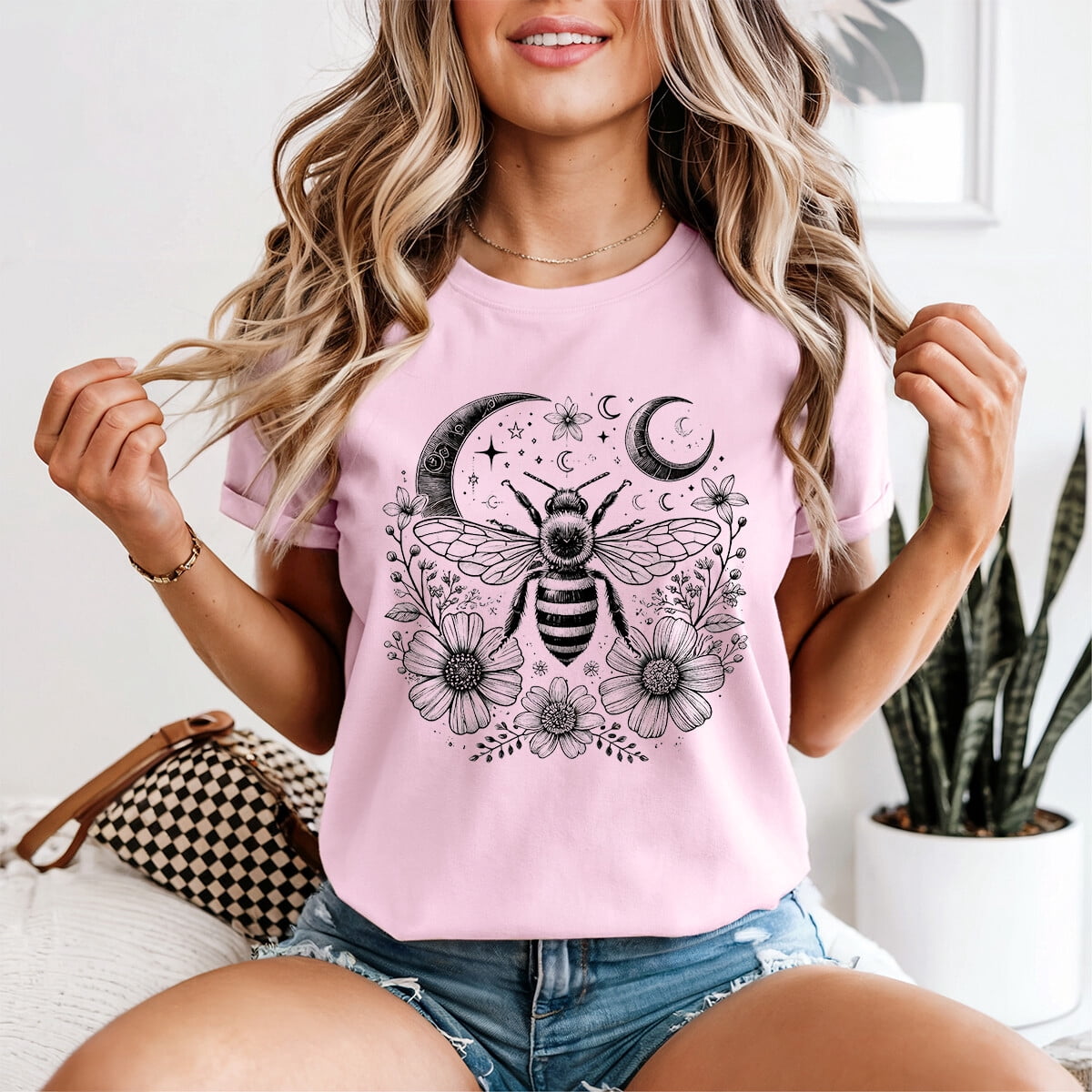 Bee Celestial Floral Womens T-Shirt Nature Insect Design - Walmart.com