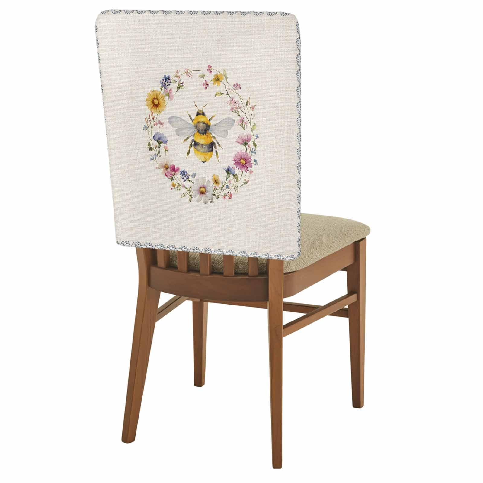 Bee Chair Back Covers Set of 8, Retro Insects Yellow Floral Wreath ...