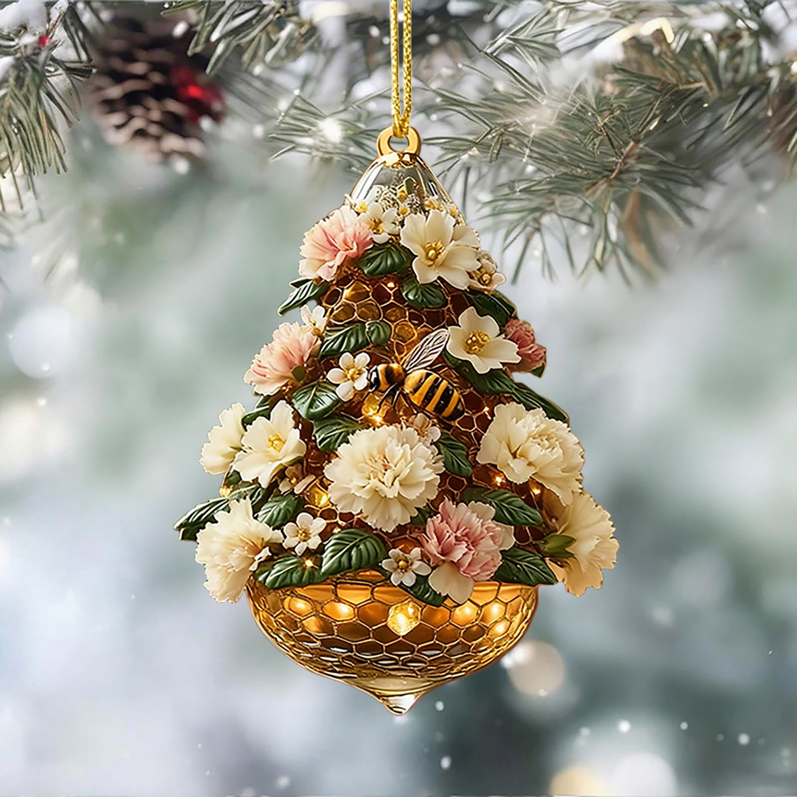 Bee Christmas Ornament, 2D Acrylic Honeycomb Christmas Tree Decor with ...