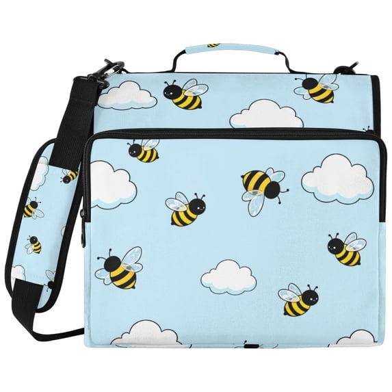 Bee Cloud Pattern 3 Ring Binder Bag Zipper Binder Organizer with 14 ...