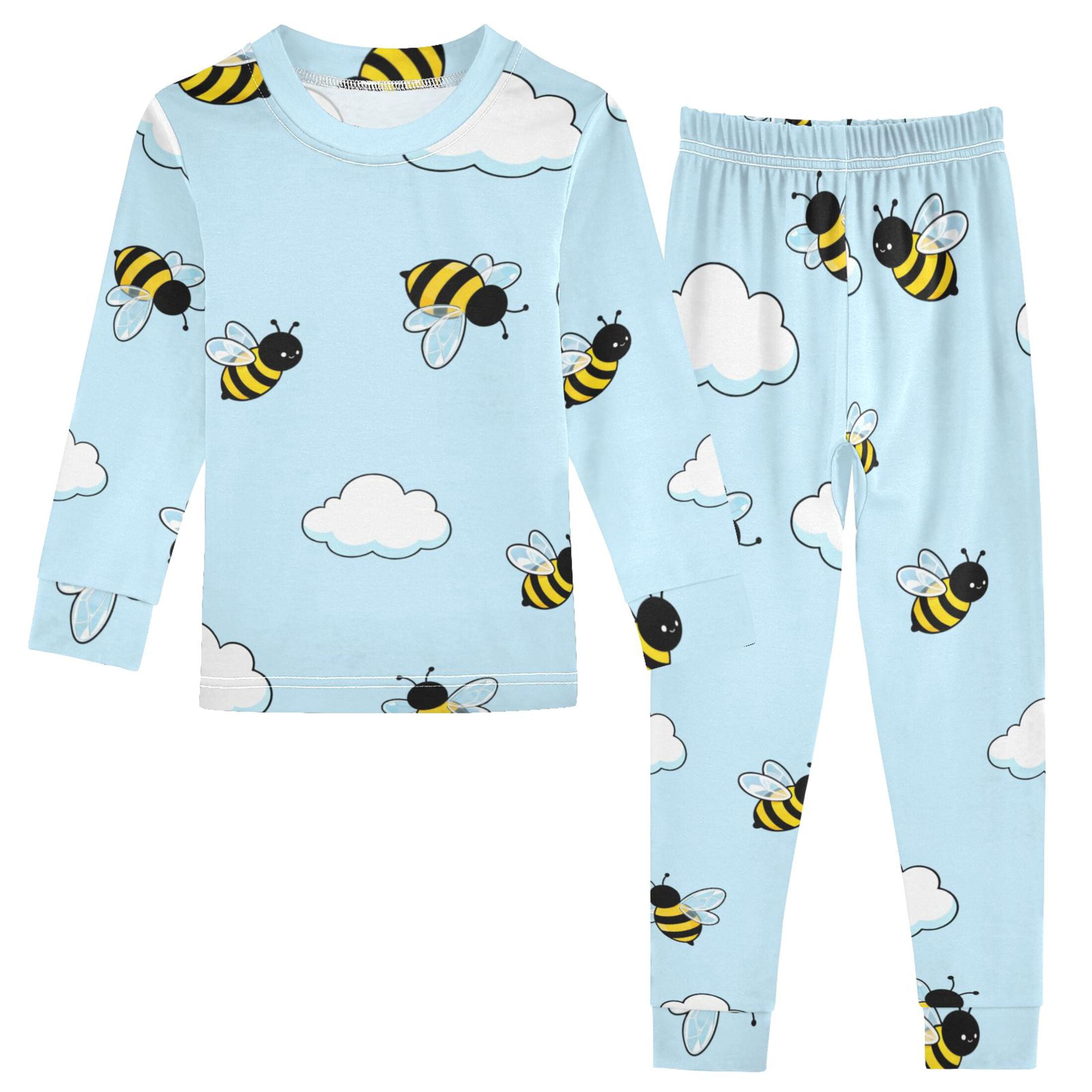 Bee Cloud Pattern Cotton Pajamas 2 Piece Set Sleepwear Soft and ...