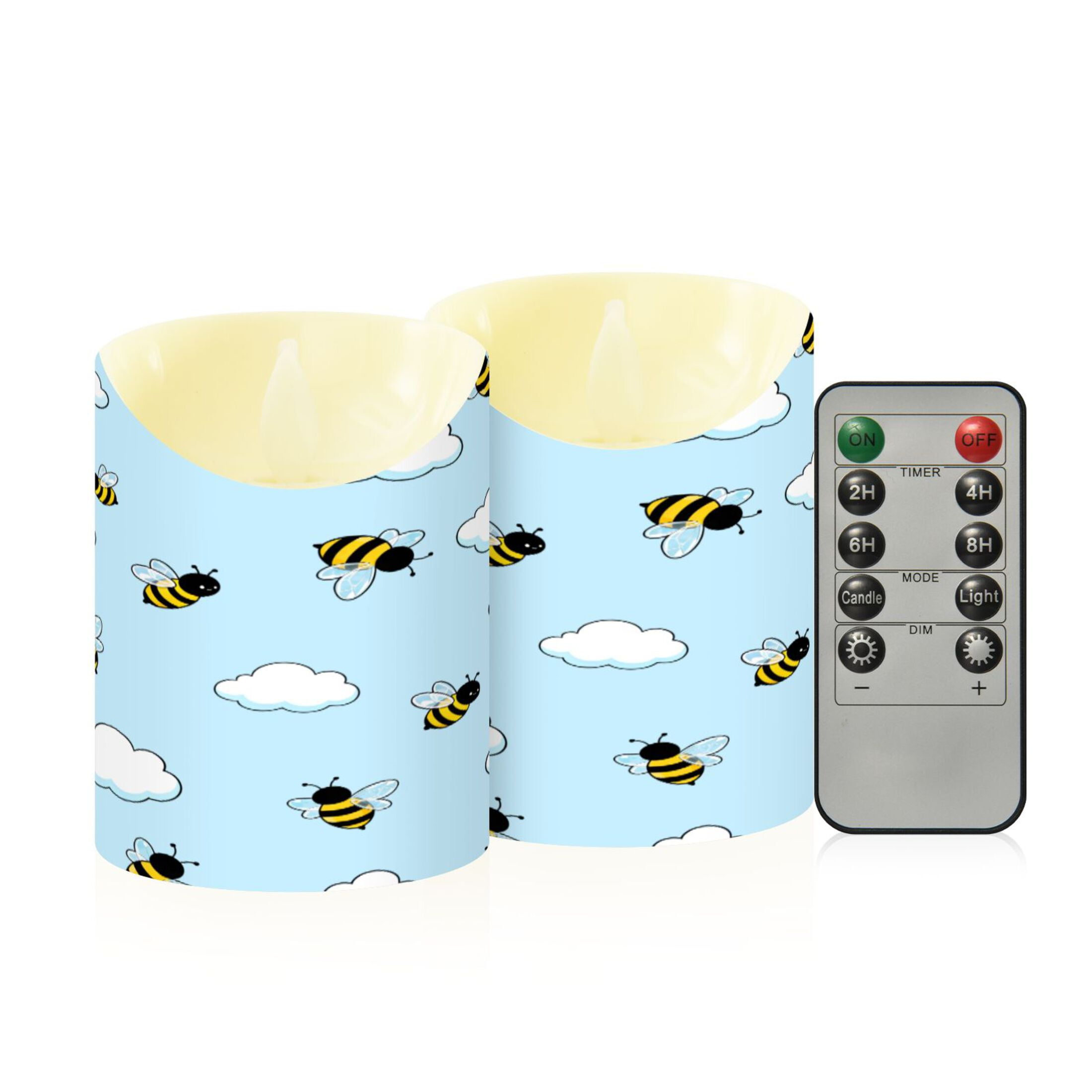 Bee Cloud Pattern Flameless Candles 2 PCS with Remote Realistic Moving ...