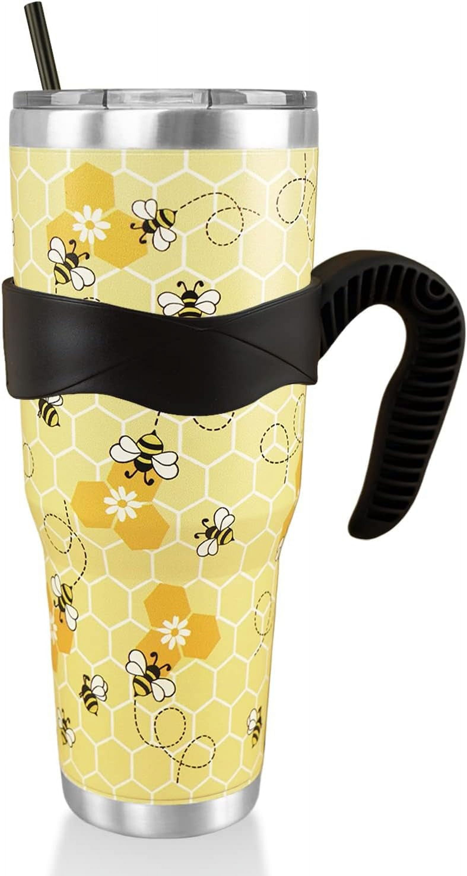 Bee Coffee Cup, 40 Oz Tumbler with Handle and Straw, Cute Yellow Bee ...