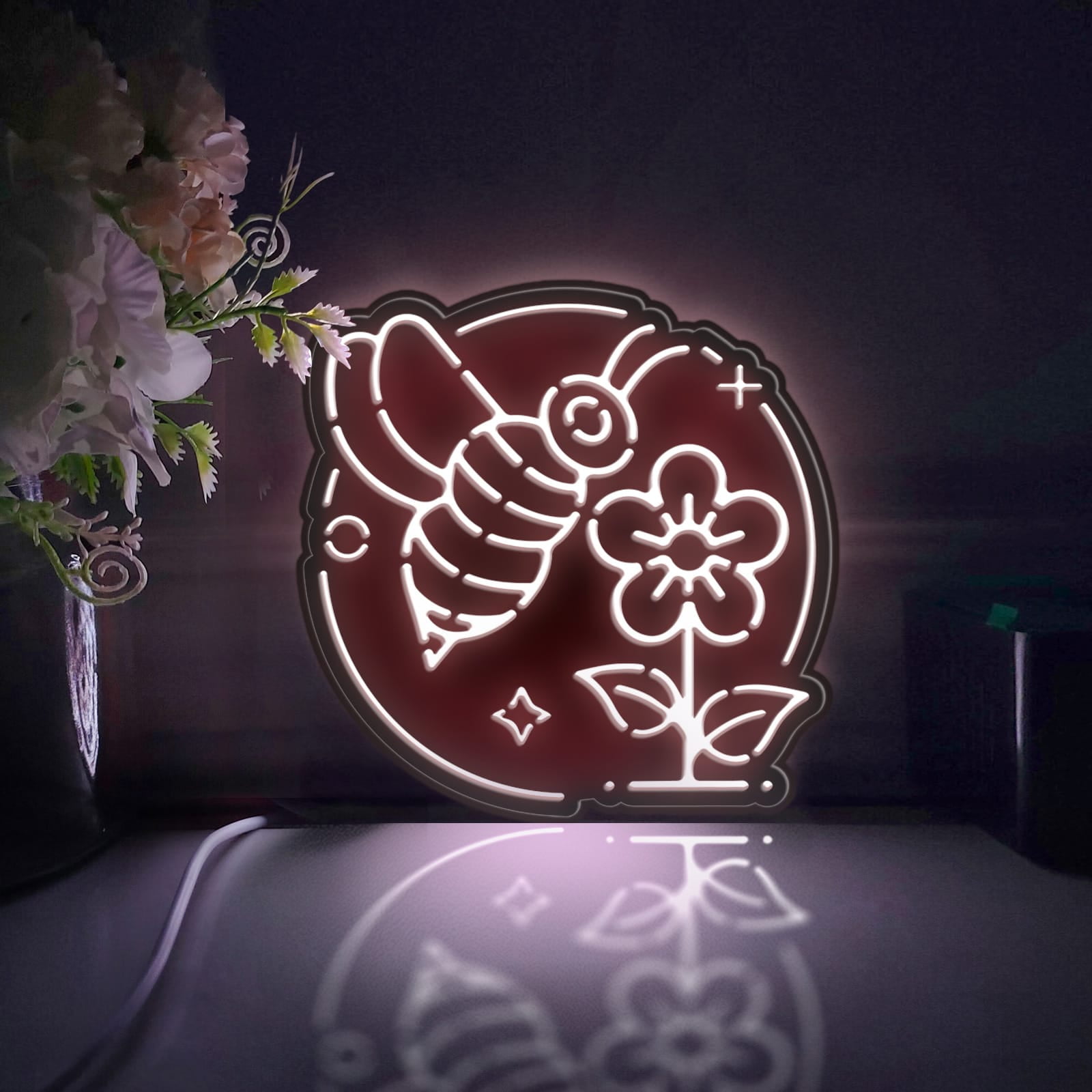Bee Collecting Honey Led Light Box, Dimmable Neon-Like Light Signs USB ...
