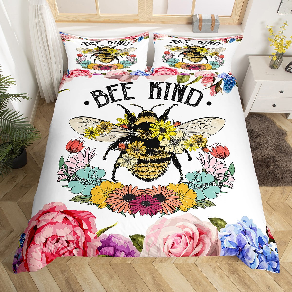 Bee Comforter Cover Full, Farm Honey Bee Duvet Cover for Kids Boys ...