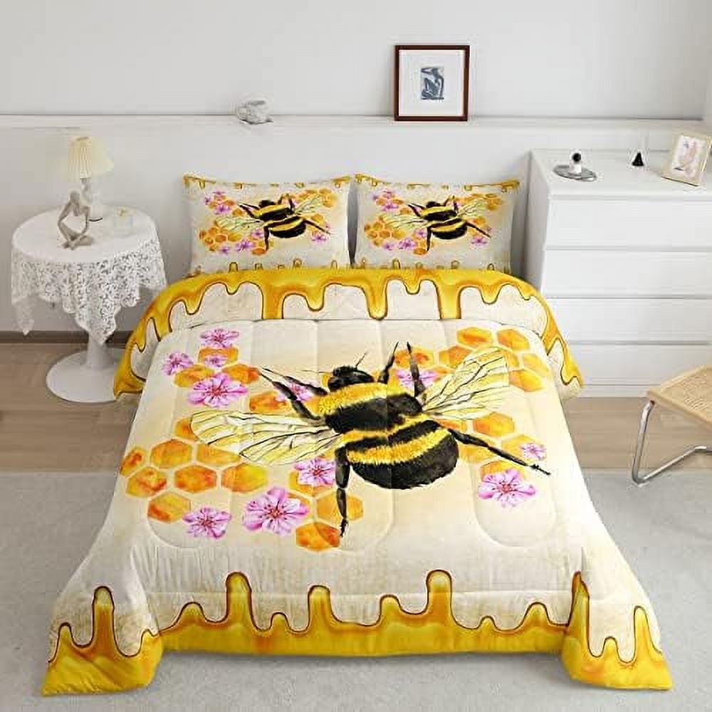 Bee Comforter Set for Girls Boys Honeycomb Bee Comforter Bee Wooden ...