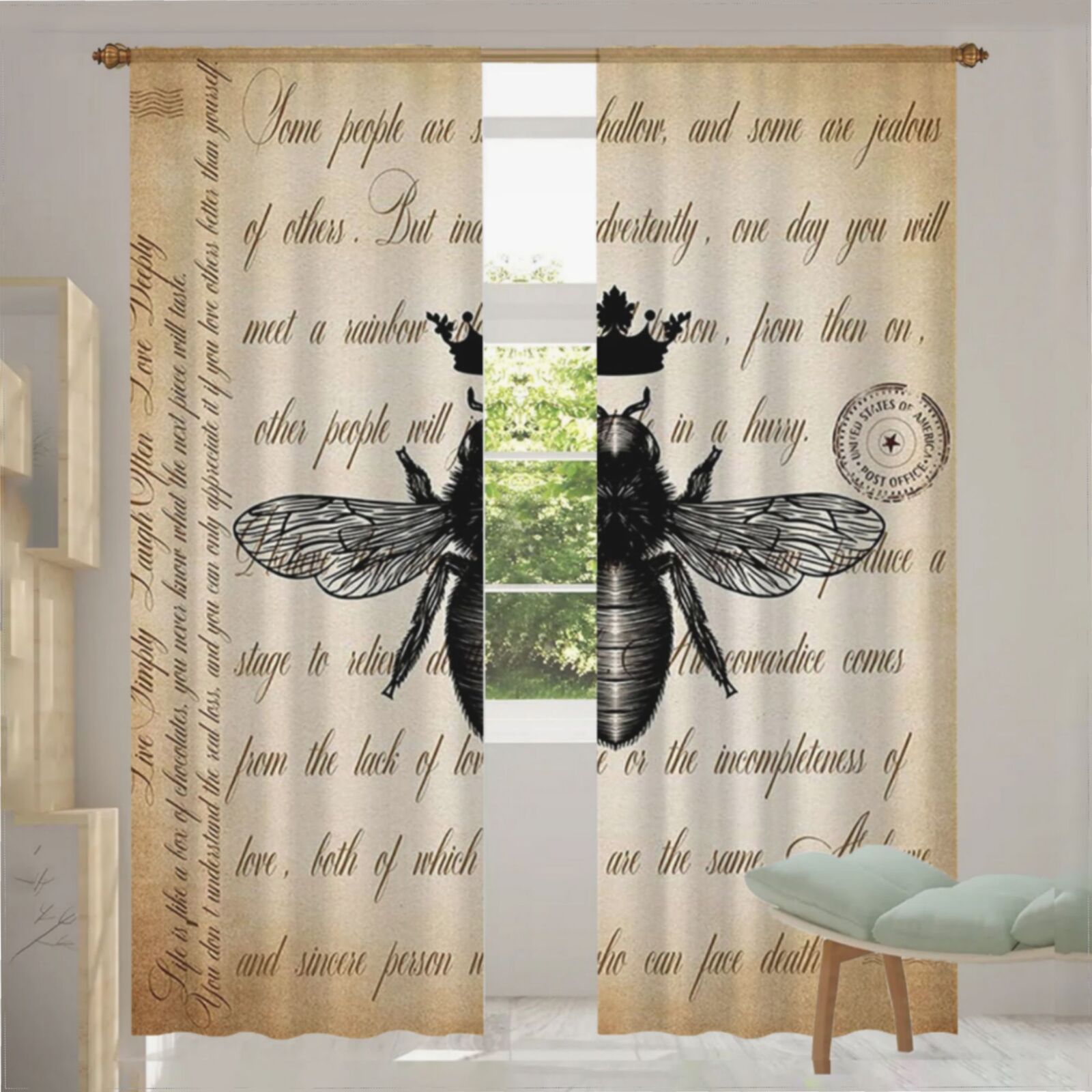 Bee Crown Retro Curtain For Living Room Bedroom Kitchen Window Tulle ...