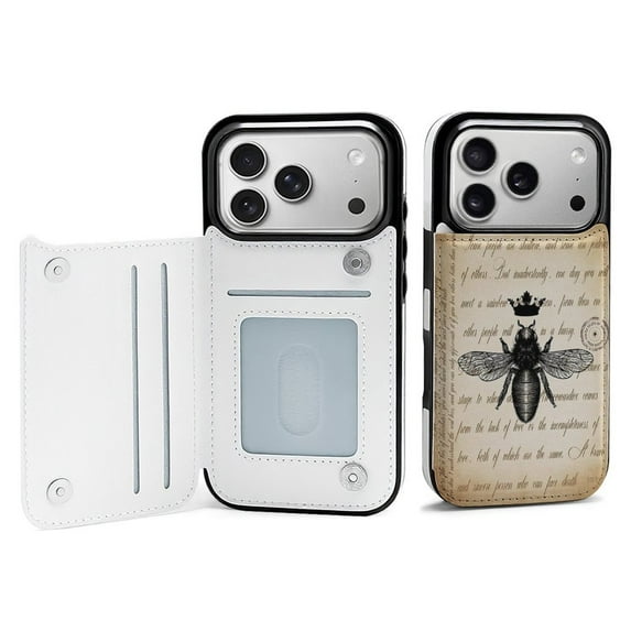 Bee Crown Retro Leather Wallet Case for iPhone13 Wallet Case Card ...