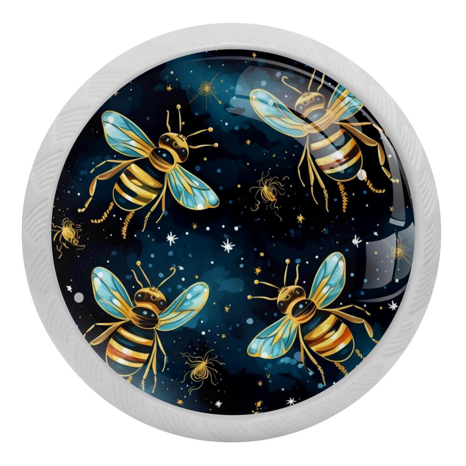 Bee Crystal Knobs with Screws - 4-Pack Round Fluorescent Drawer Pulls ...