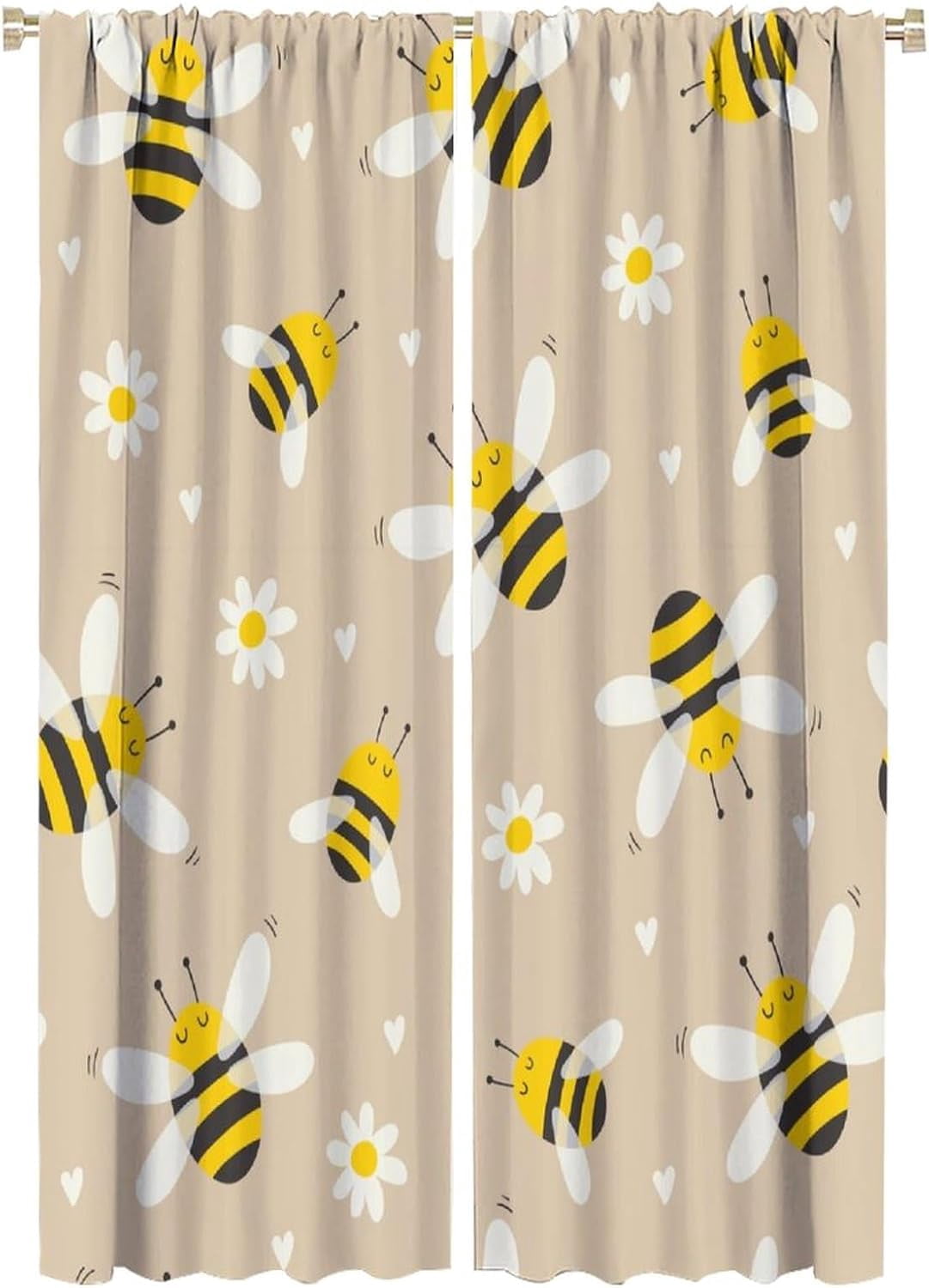 Bee Curtain Cute Bees Sleep Yellow Flower Blackout Print Rod Pocket ...