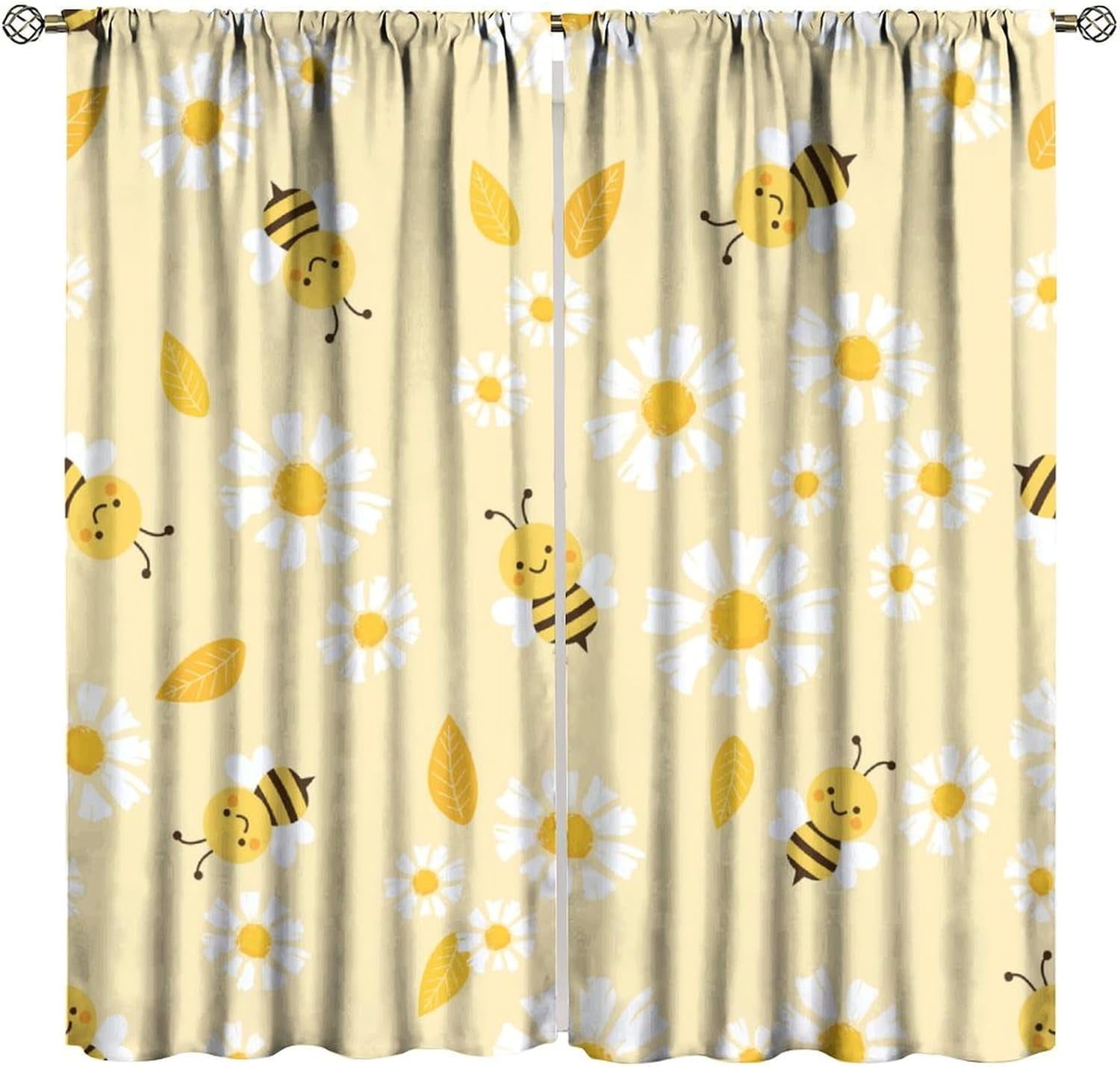 Bee Curtain Cute Bees White Flowers for Kids Room Decoration Blackout ...