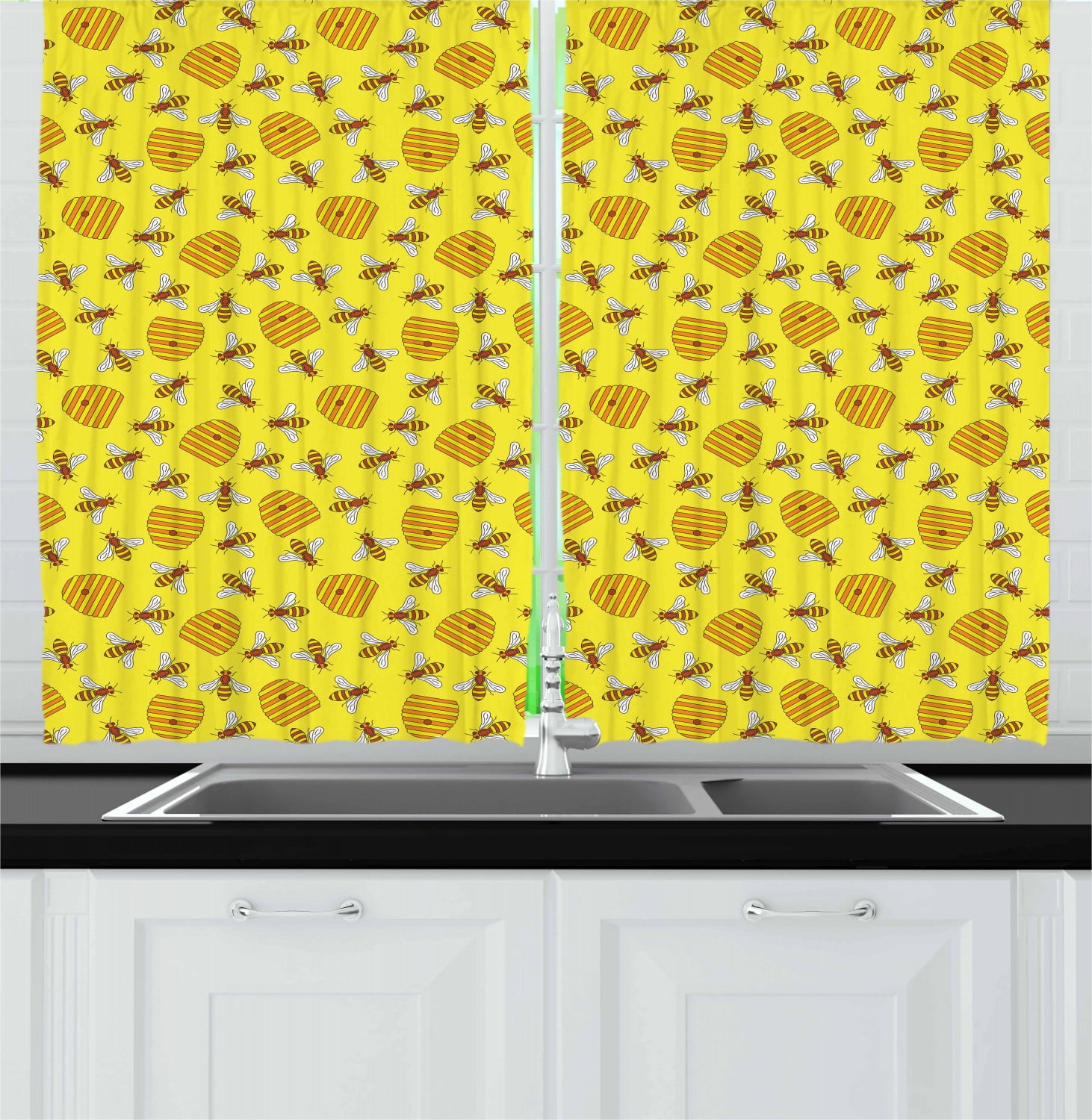 Bee Curtains 2 Panels Set, Beekeeping Beeswax Vespiary Concept Print ...