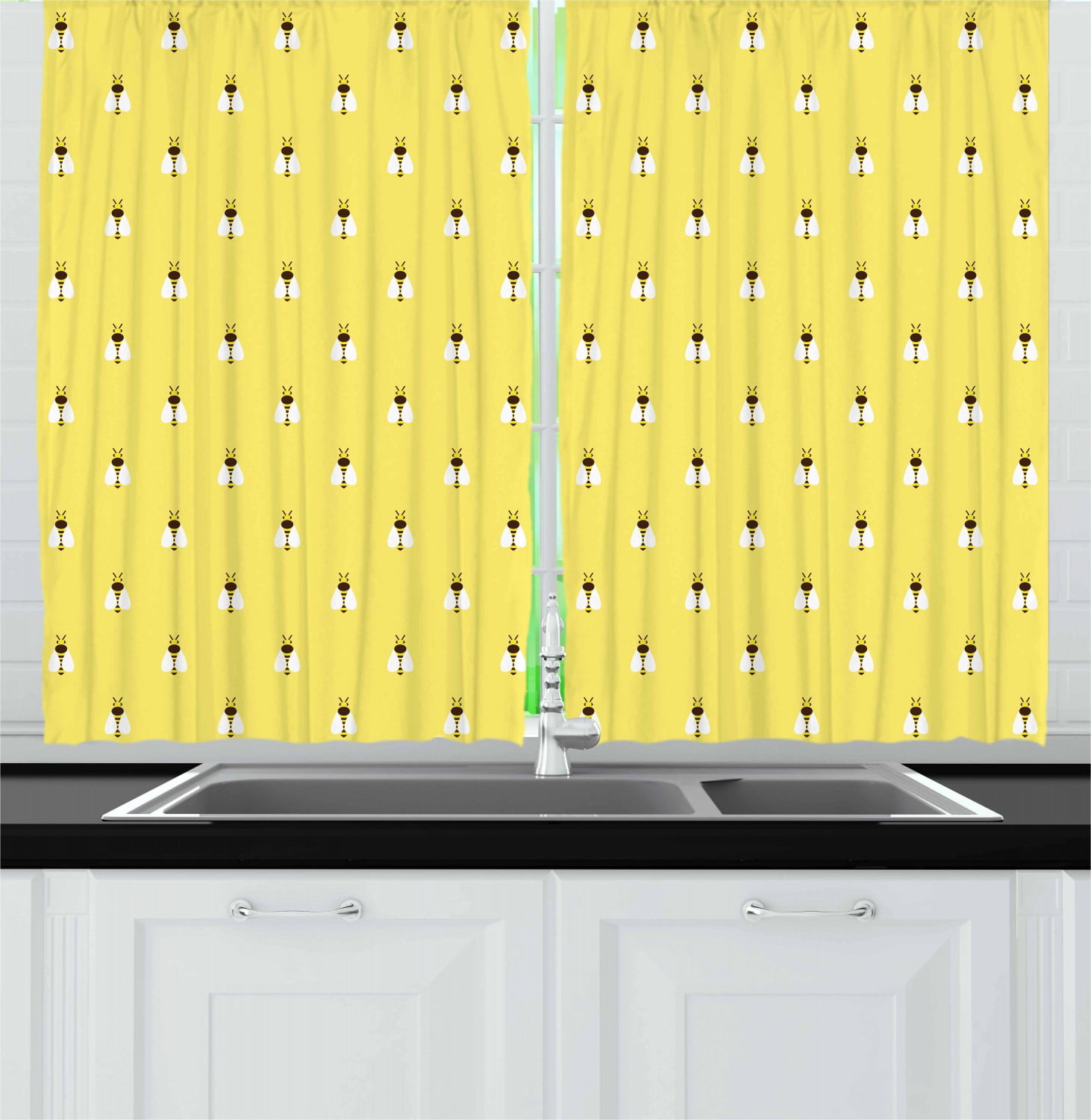 Bee Curtains 2 Panels Set, Simplistic Graphic Pattern with Colored ...