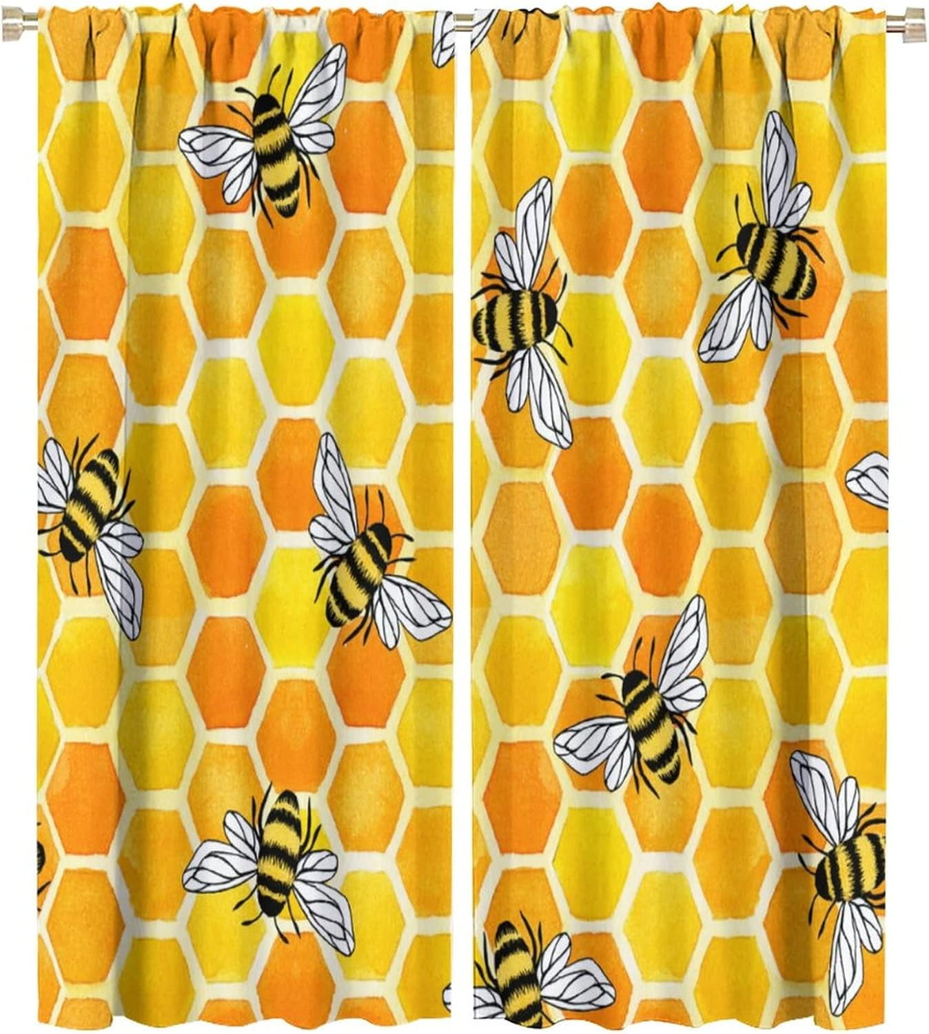 Bee Curtains, Bees Working On Honeycomb Hardworking Insects Print ...