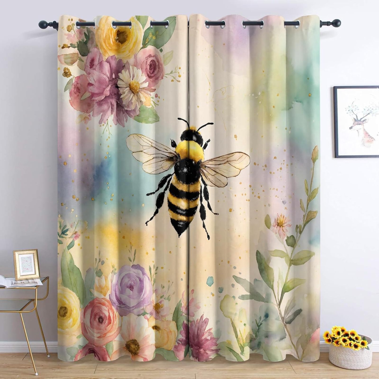 Bee Curtains, Rustic Farmhouse Blackout Curtains, Thermal Insulated ...