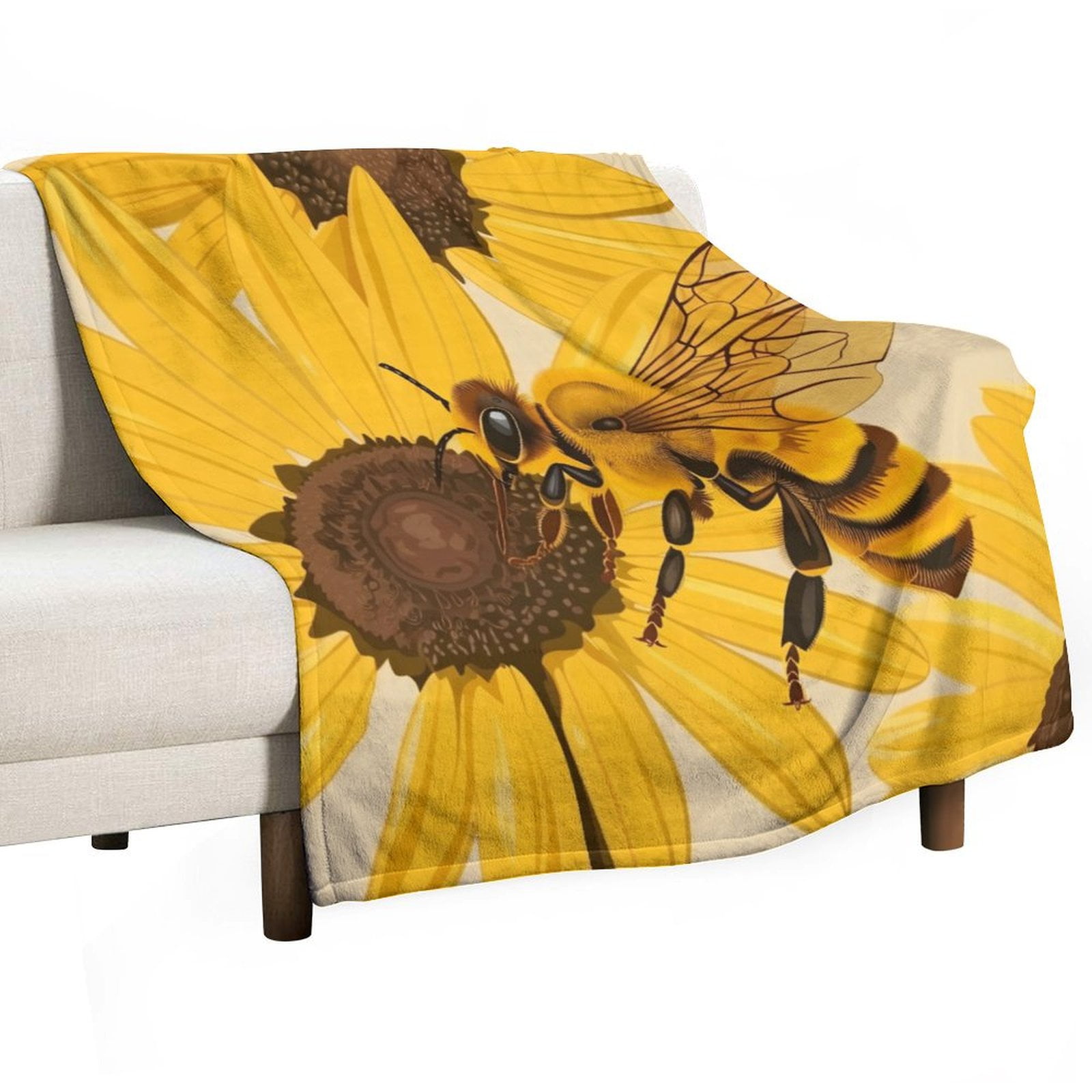 Bee Daisy Flower Flannel Plush Soft Fluffy Break Nap Blanket Cover ...