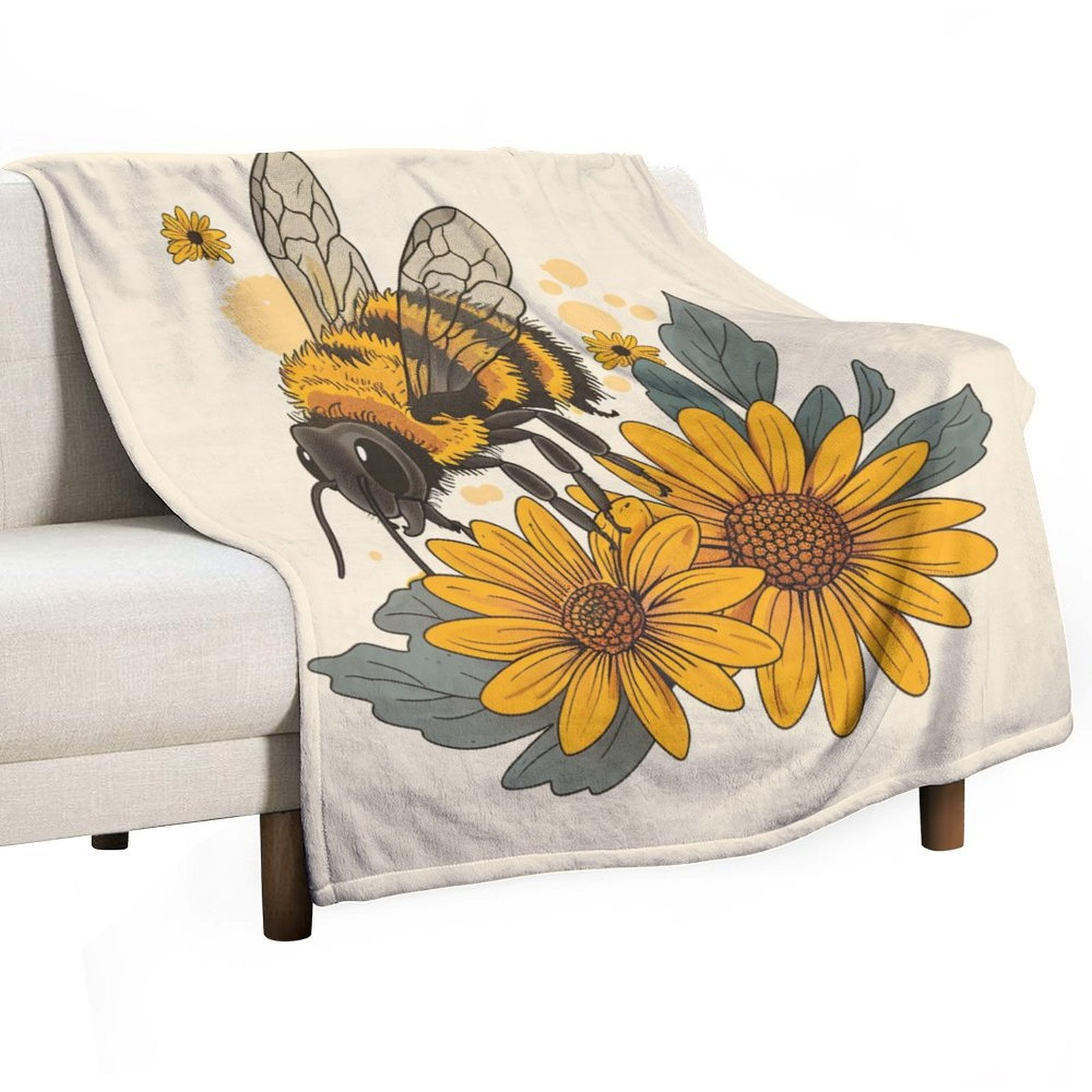 Bee Daisy Flower Flannel Plush Soft Fluffy Break Nap Blanket Cover ...