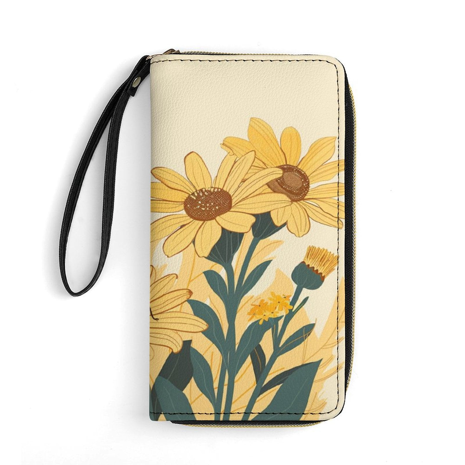 Bee Daisy Flower Wallet for Womens PU Leather Zip Around Wallers Clutch ...