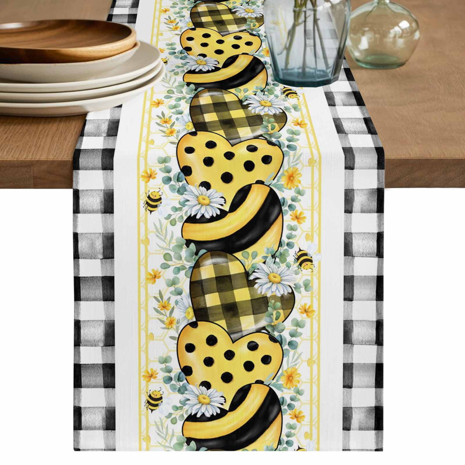 Bee Daisy Table Runner 36 Inches, Eucalyptus Leaves Botanical Love ...
