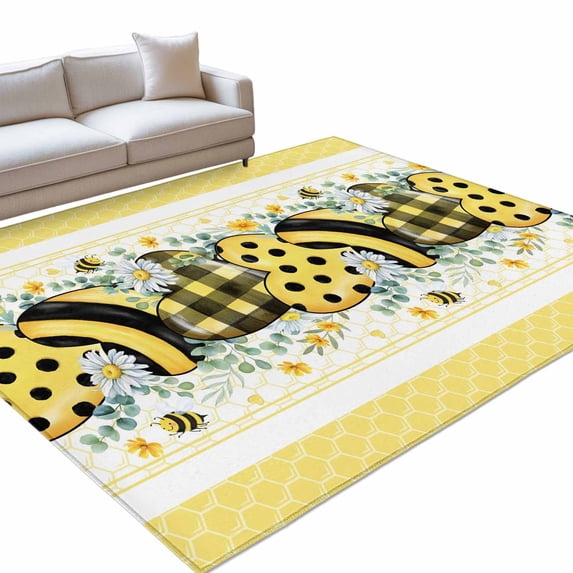 Bee Daisy Washable Rug 4x6 Area Rug for Living Room Bedroom Non Slip ...