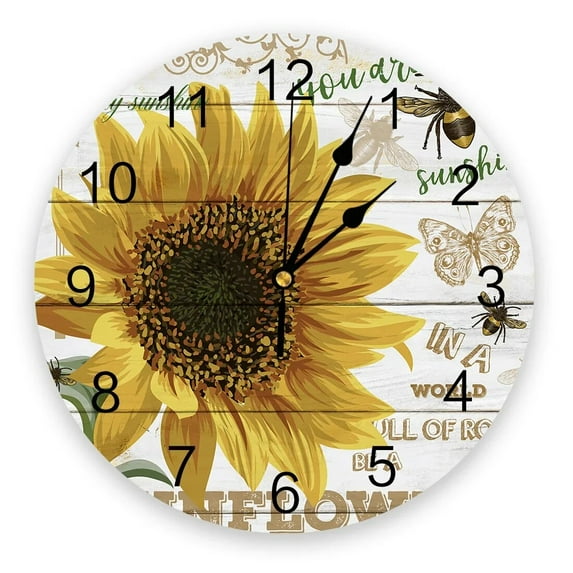Bee Daisy Wood Grain Wall Clock Modern Design Clocks Wall Hanging Home ...