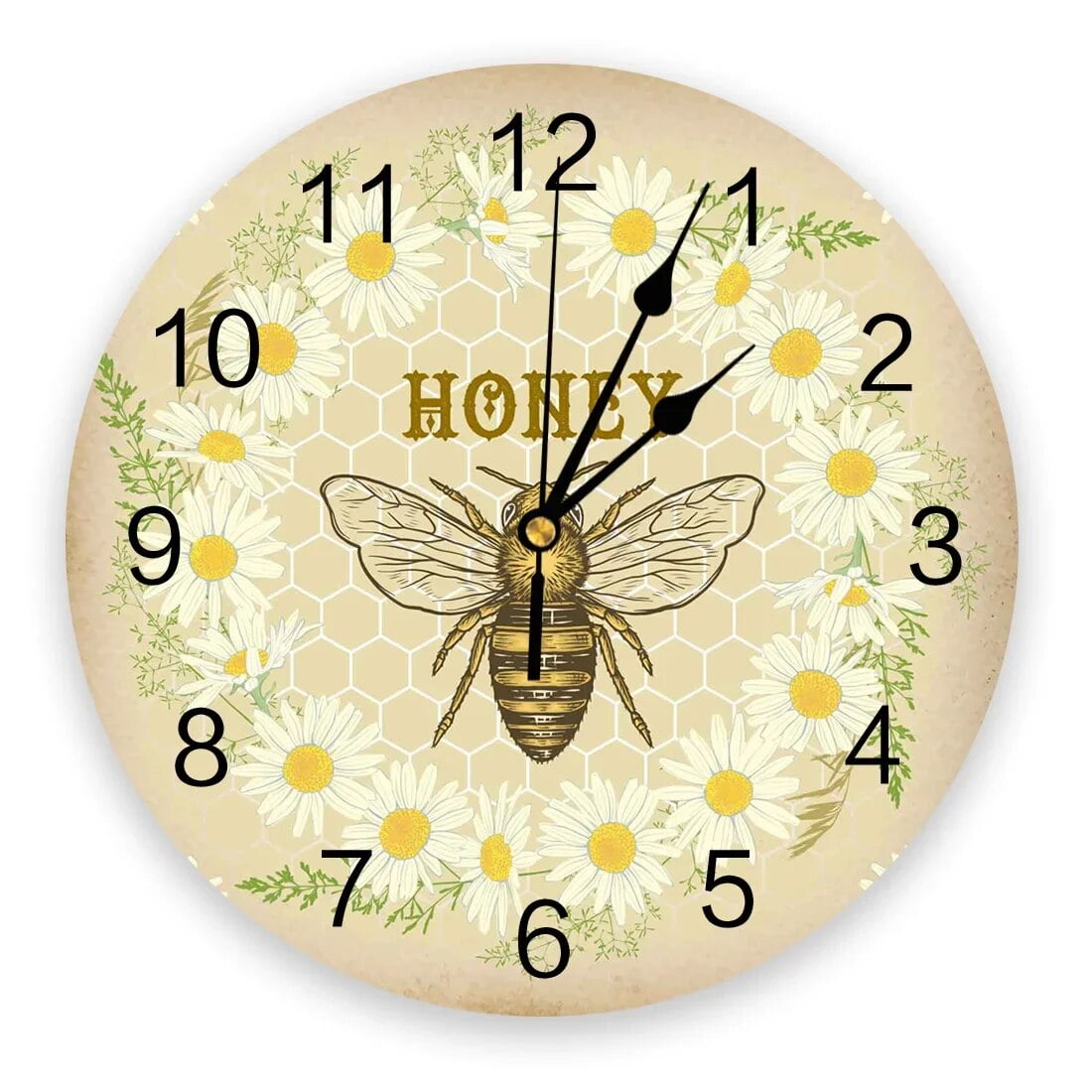 Bee Daisy Wood Grain Wall Clock Modern Design Clocks Wall Hanging Home ...
