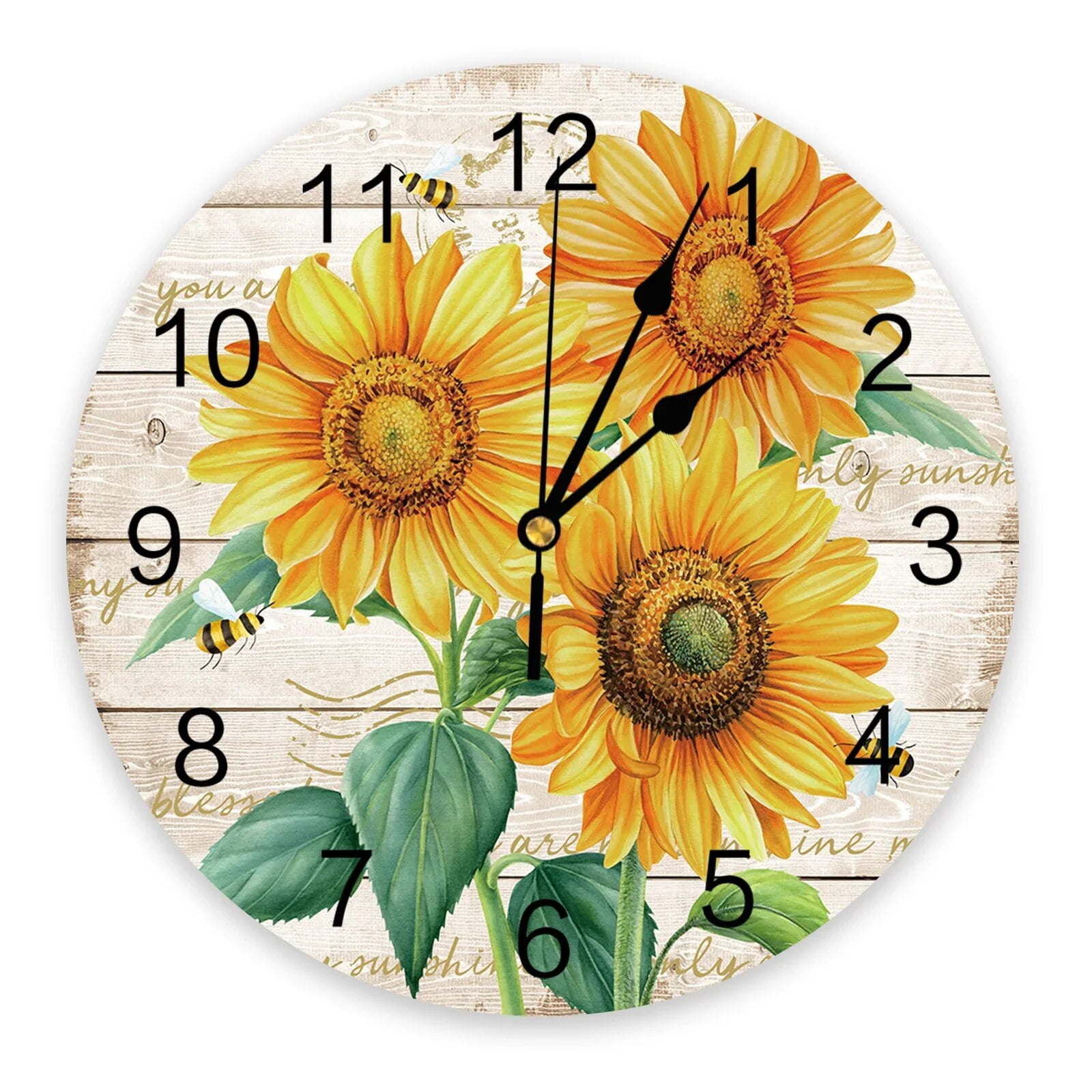 Bee Daisy Wood Grain Wall Clock Modern Design Clocks Wall Hanging Home ...
