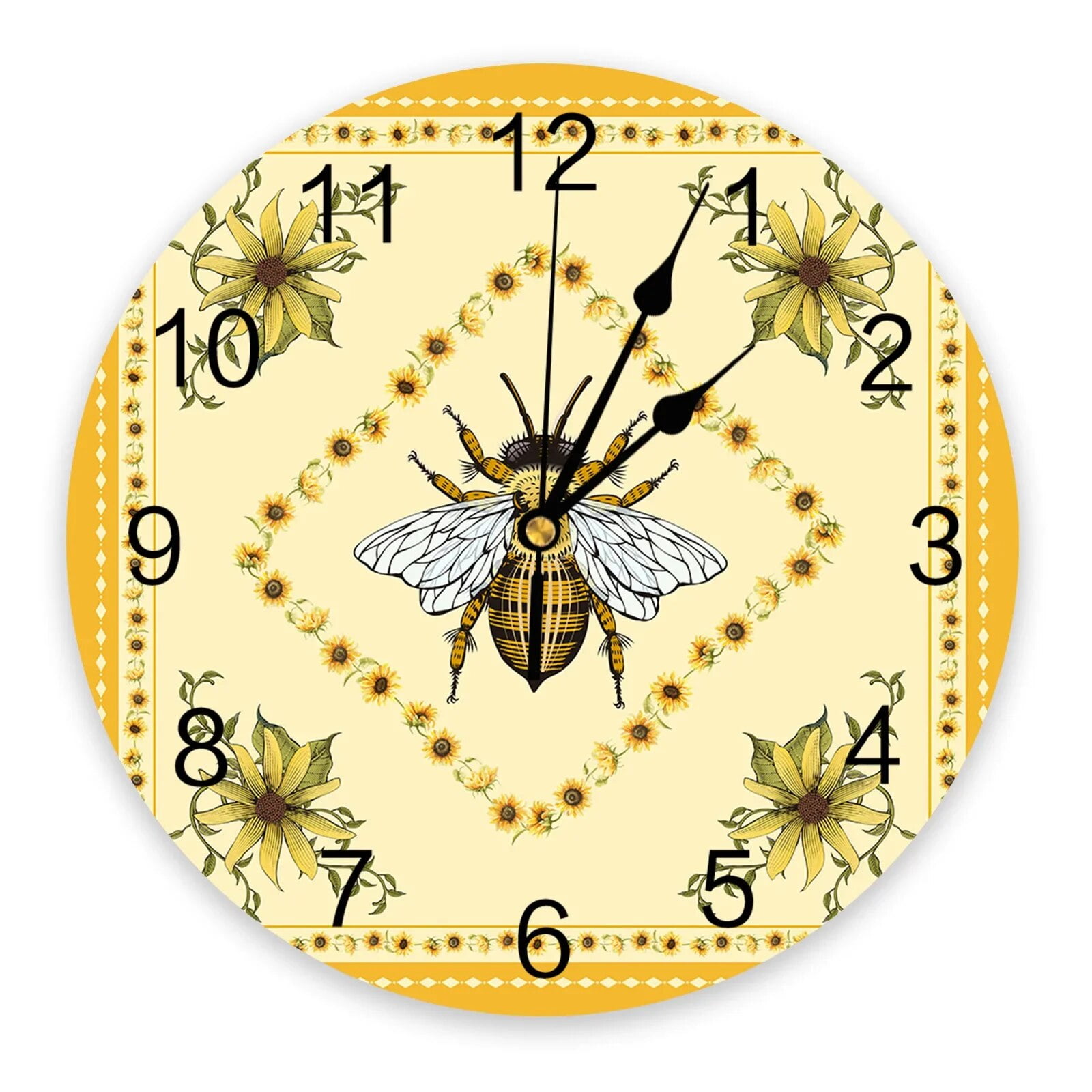 Bee Daisy Wood Grain Wall Clock Modern Design Clocks Wall Hanging Home ...