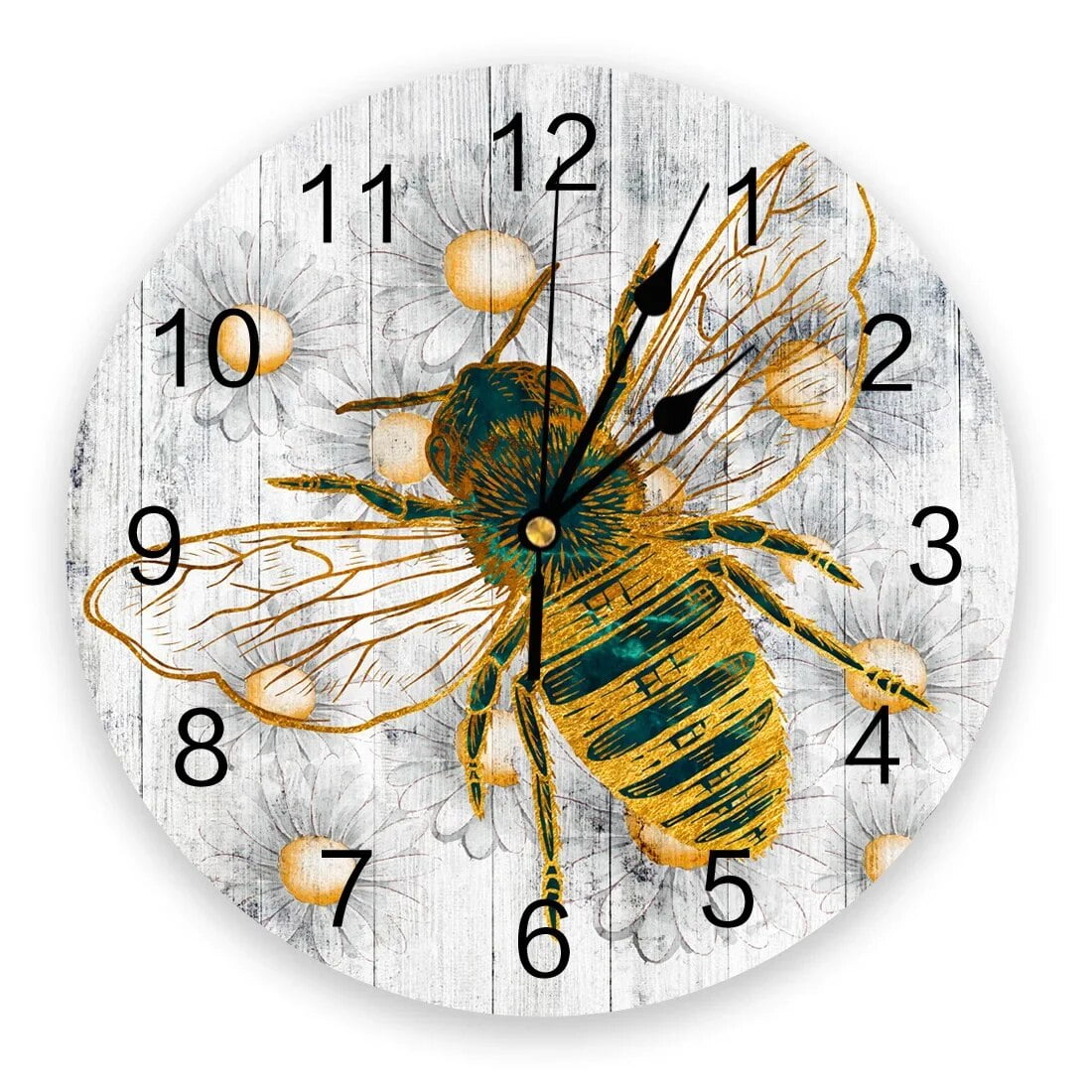 Bee Daisy Wood Grain Wall Clock Modern Design Clocks Wall Hanging Home ...