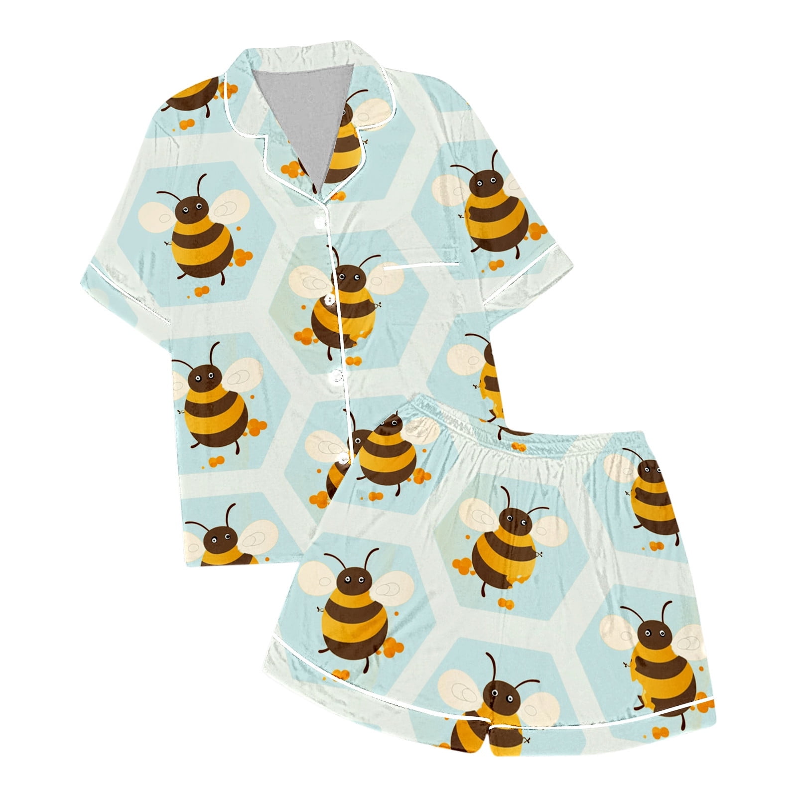 Bee Day Girls' Sleepwear Girls Summer Pajamas Lapel Collar Pulloverr ...